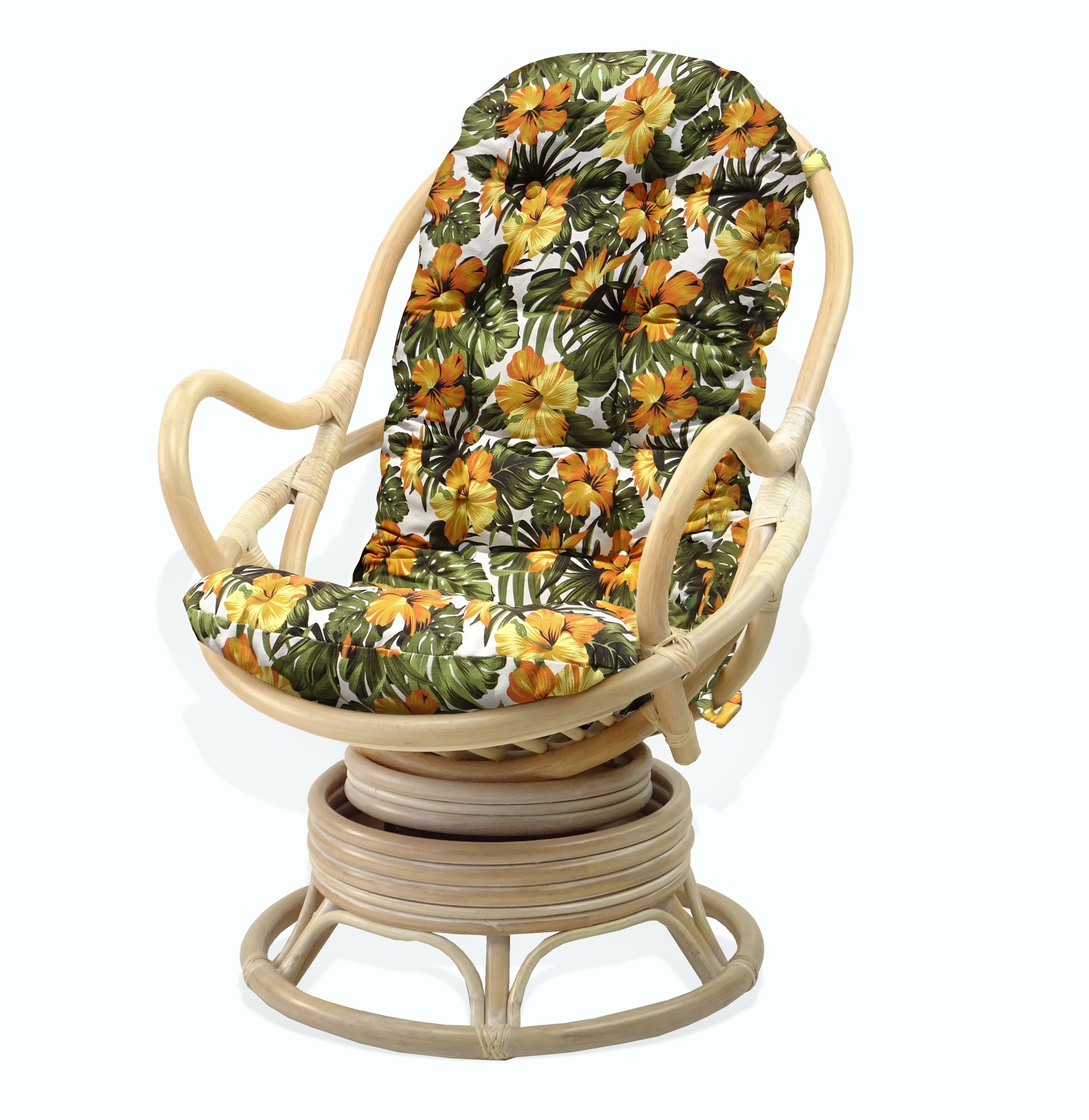 Java Lounge Swivel Rocking Chair with Floral Cushion Natural Rattan ...