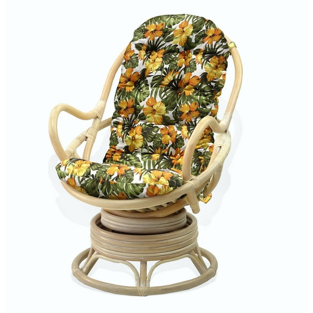 Java Lounge Swivel Rocking Chair with Floral Cushion Natural Rattan ...