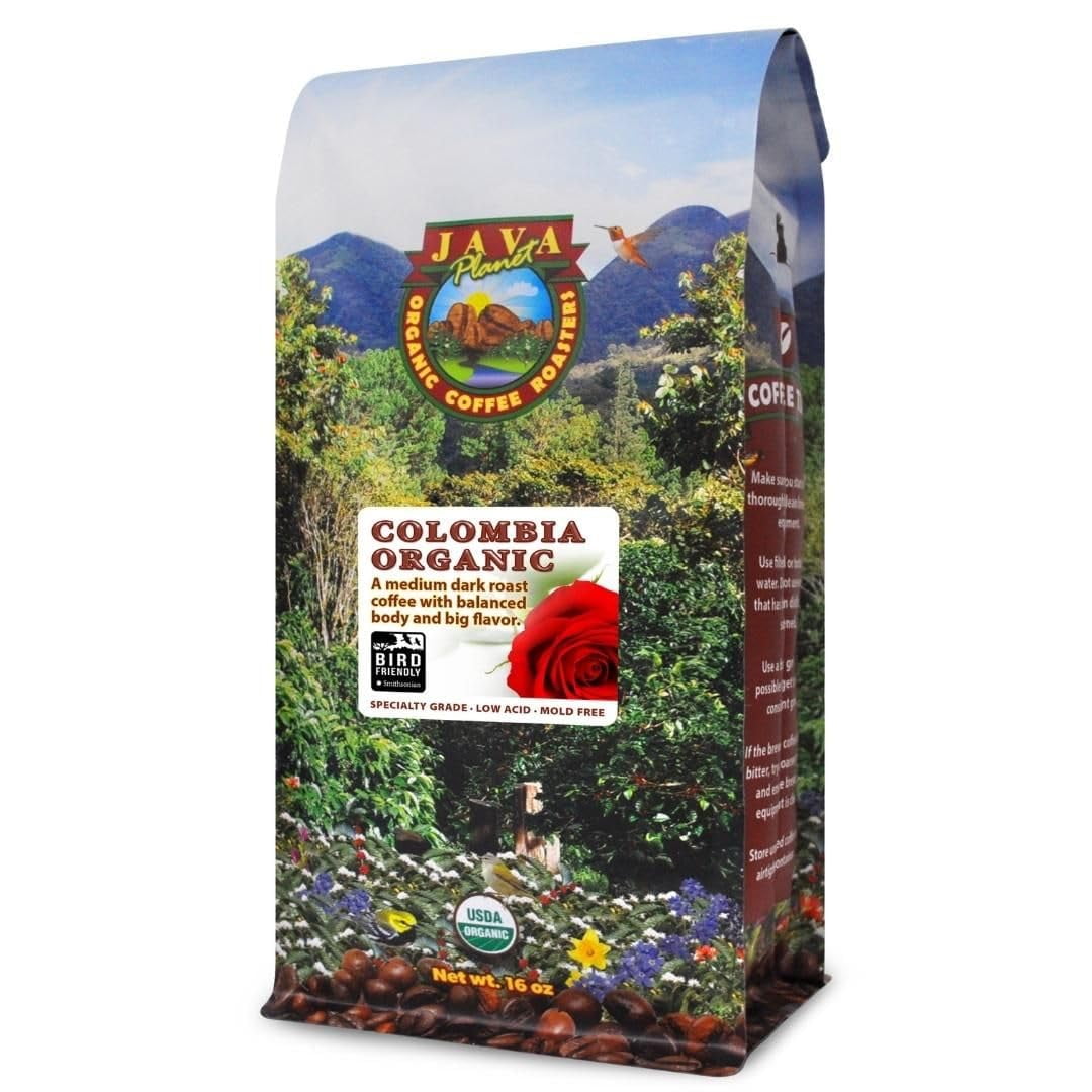 Java Planet Low TWE5 Acid Coffee, Organic Colombian Single Origin: Whole Bean Medium Dark Roast ...