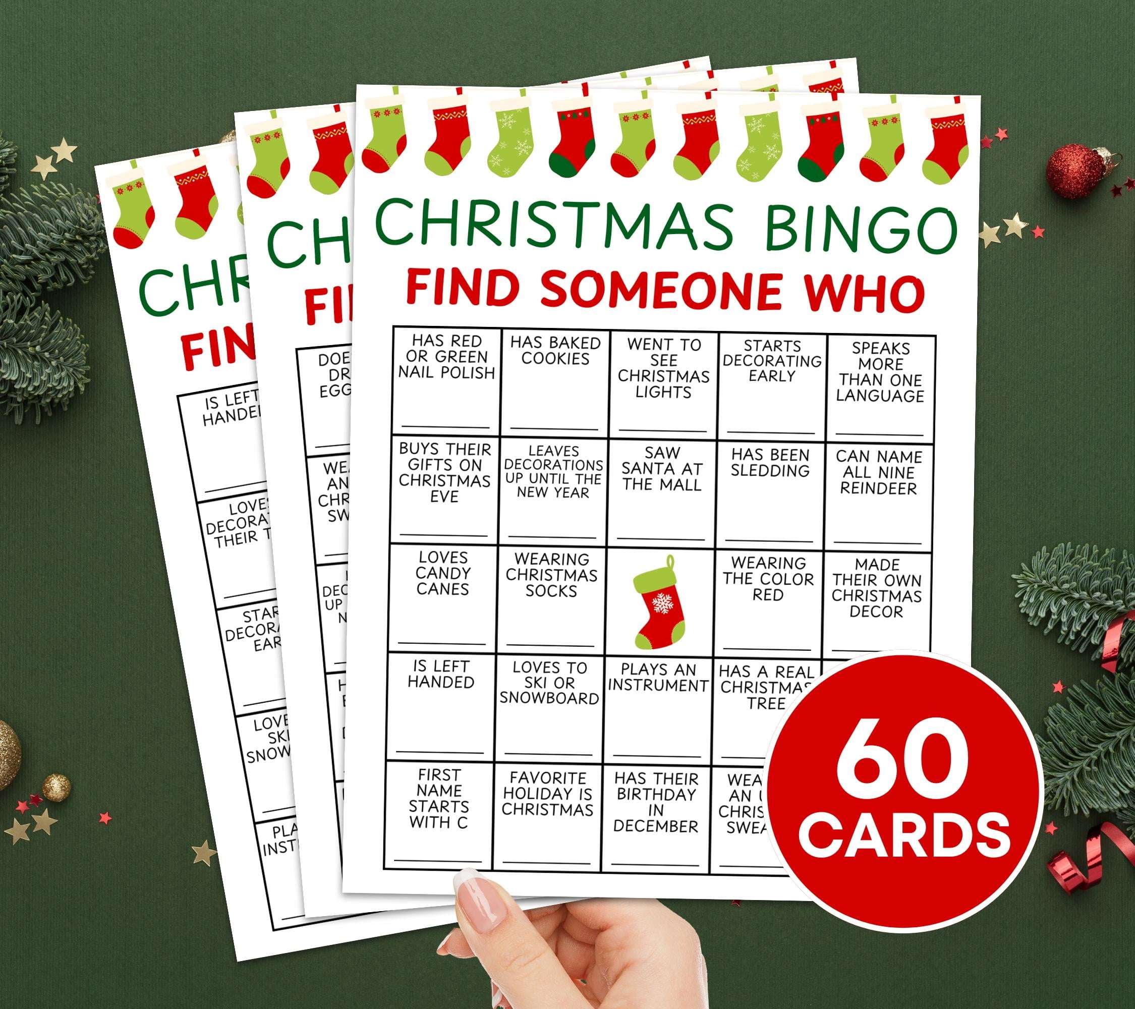JavaC 60 Christmas Mingle Bingo Cards Printable Game,Christmas Holiday ...