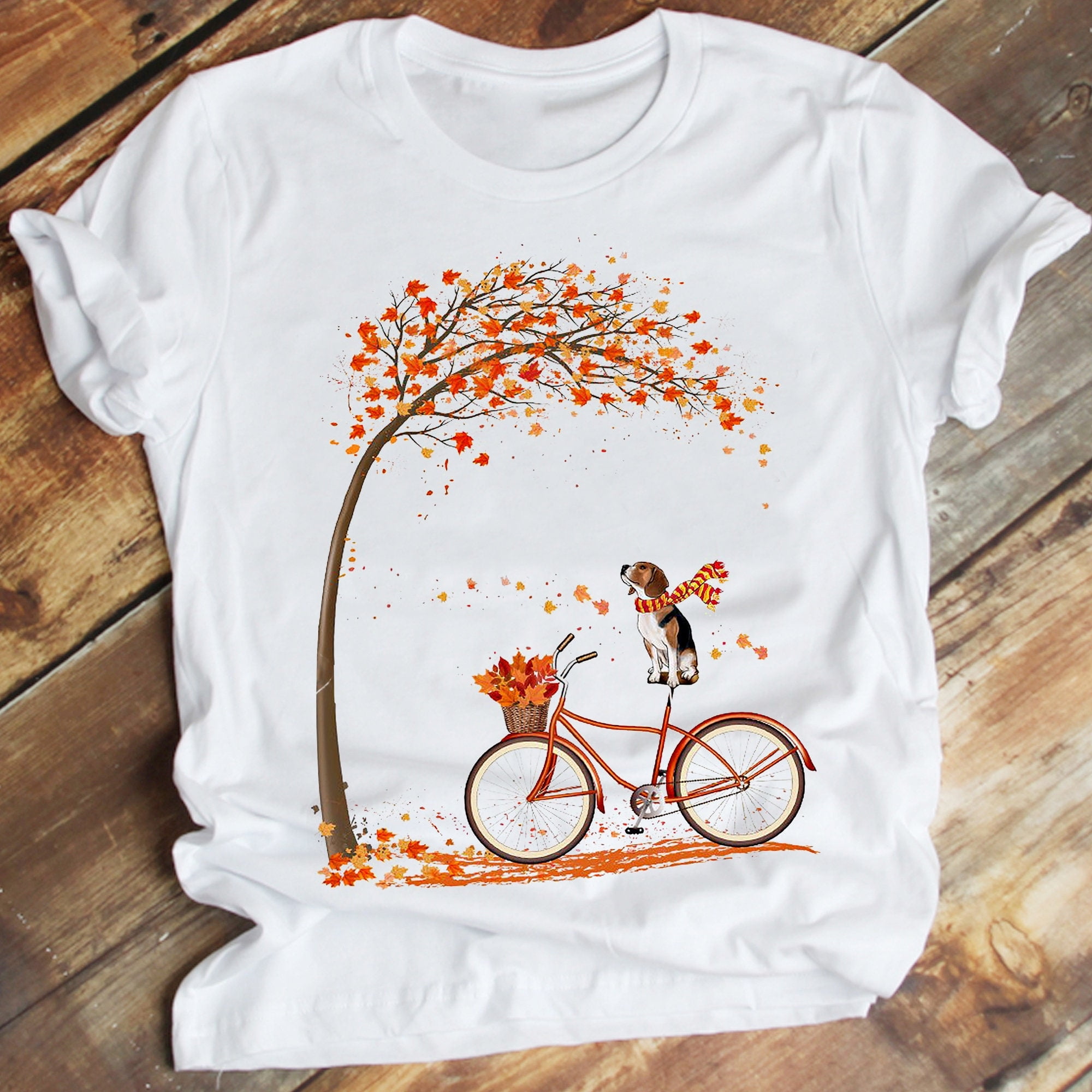 JavaC Beagle On Bicycle Enjoy Maple Leaf Falling Fall Autumn Dog Tshirt ...