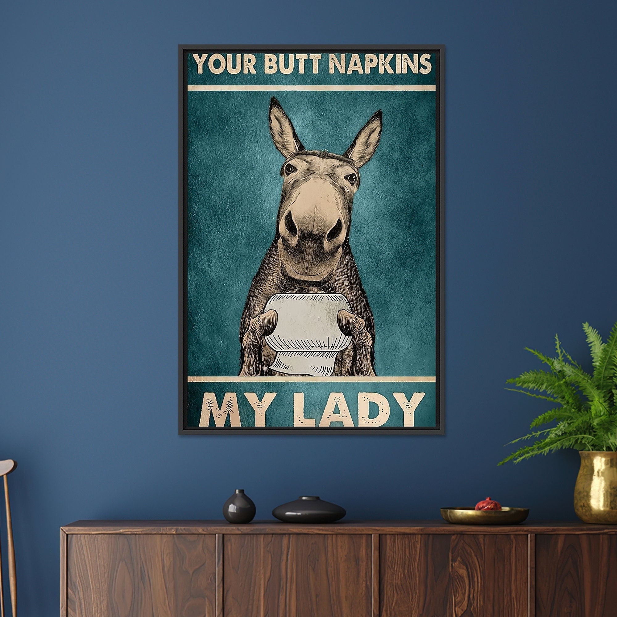 JavaC Funny Donkey Bathroom Poster: "Your Butt Napkins My Lady" Vintage ...
