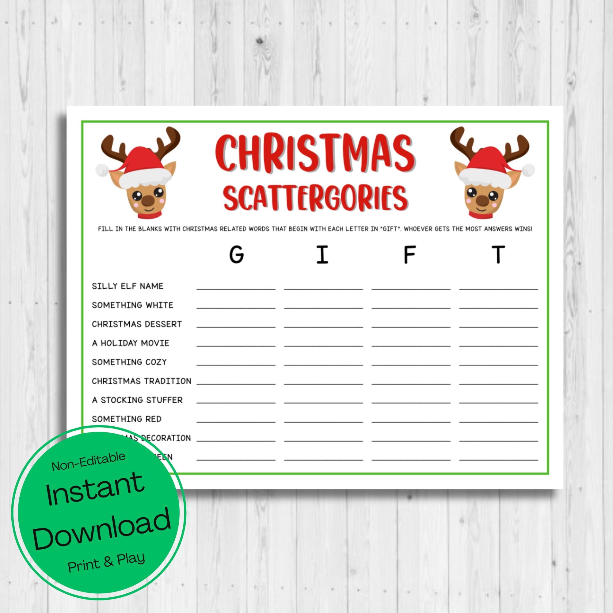 JavaC Printable Version Christmas Scattergories Printable Game ...