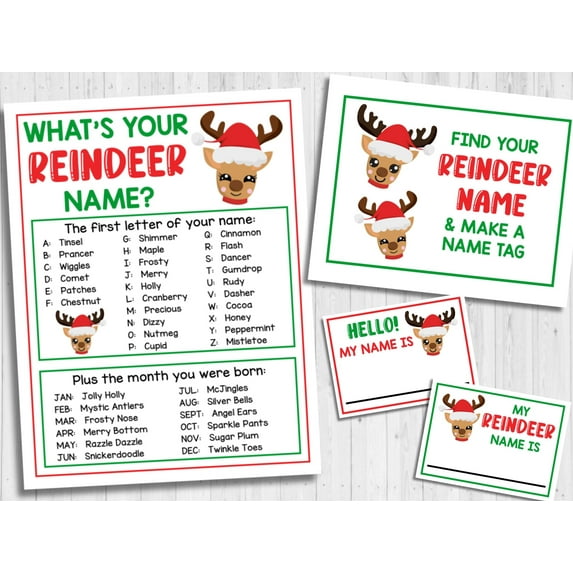 JavaC Printable Version What's Your Reindeer Name Printable - Holiday ...