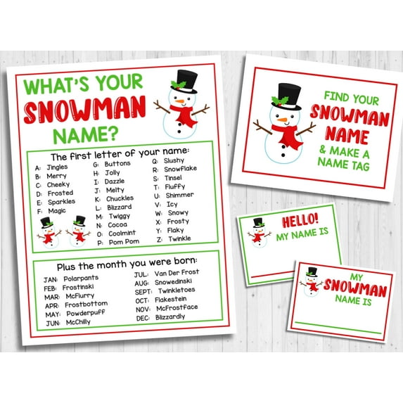 JavaC Printable Version What's Your Snowman Name Printable - Holiday ...