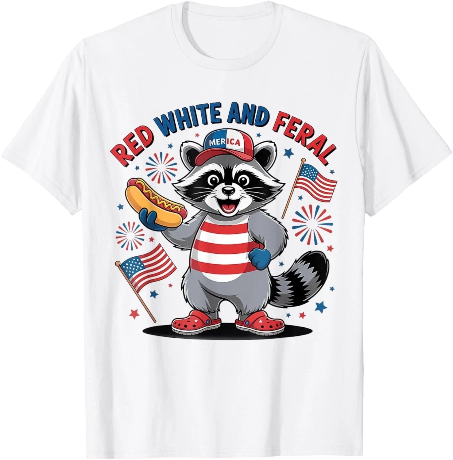 JavaC Red White And Feral 4th Of July Raccoon Hot Dog Kids America ...