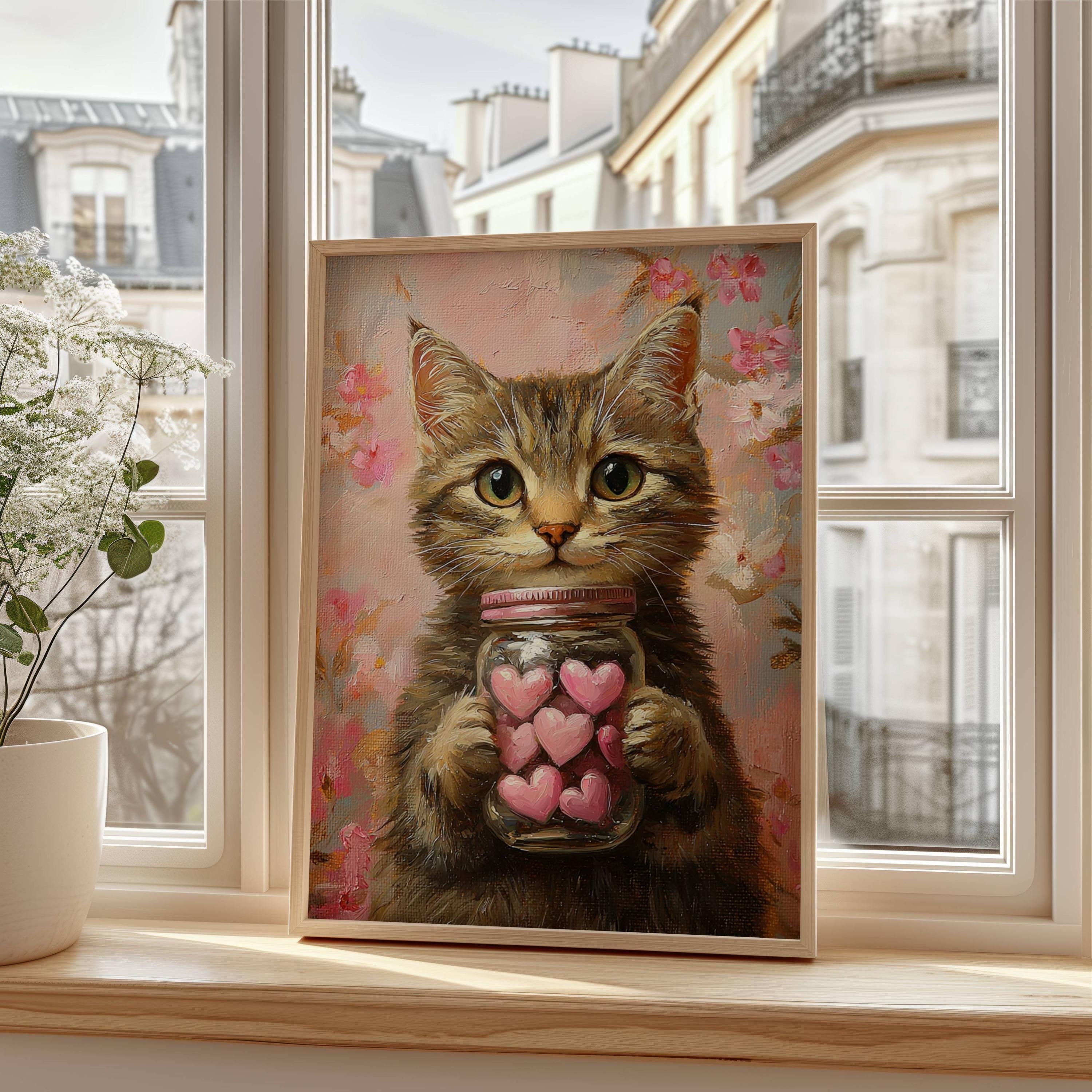 JavaC Valentine's Day Tabby Cat Poster, Valentine Heart Decor, Romantic ...