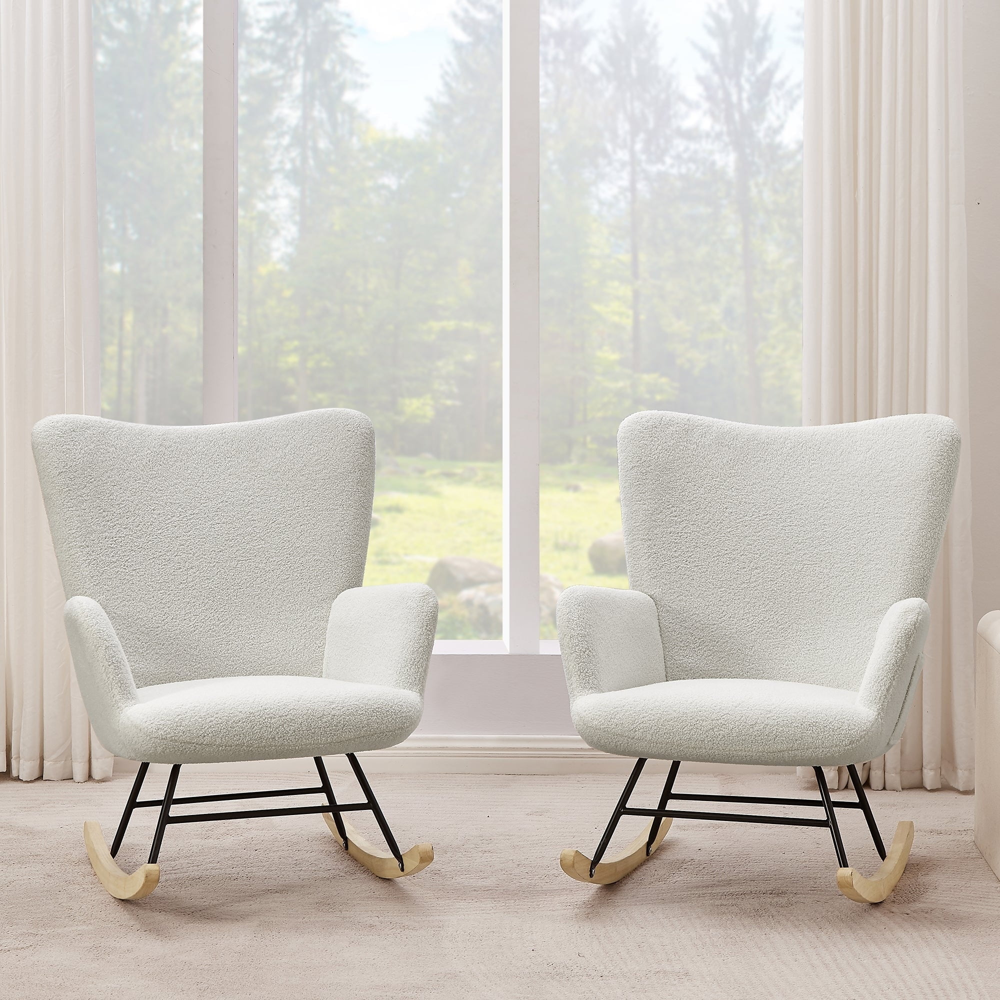 Javlergo 2 Piece Upholstered Teddy Rocking Chair with Storage Pockets ...