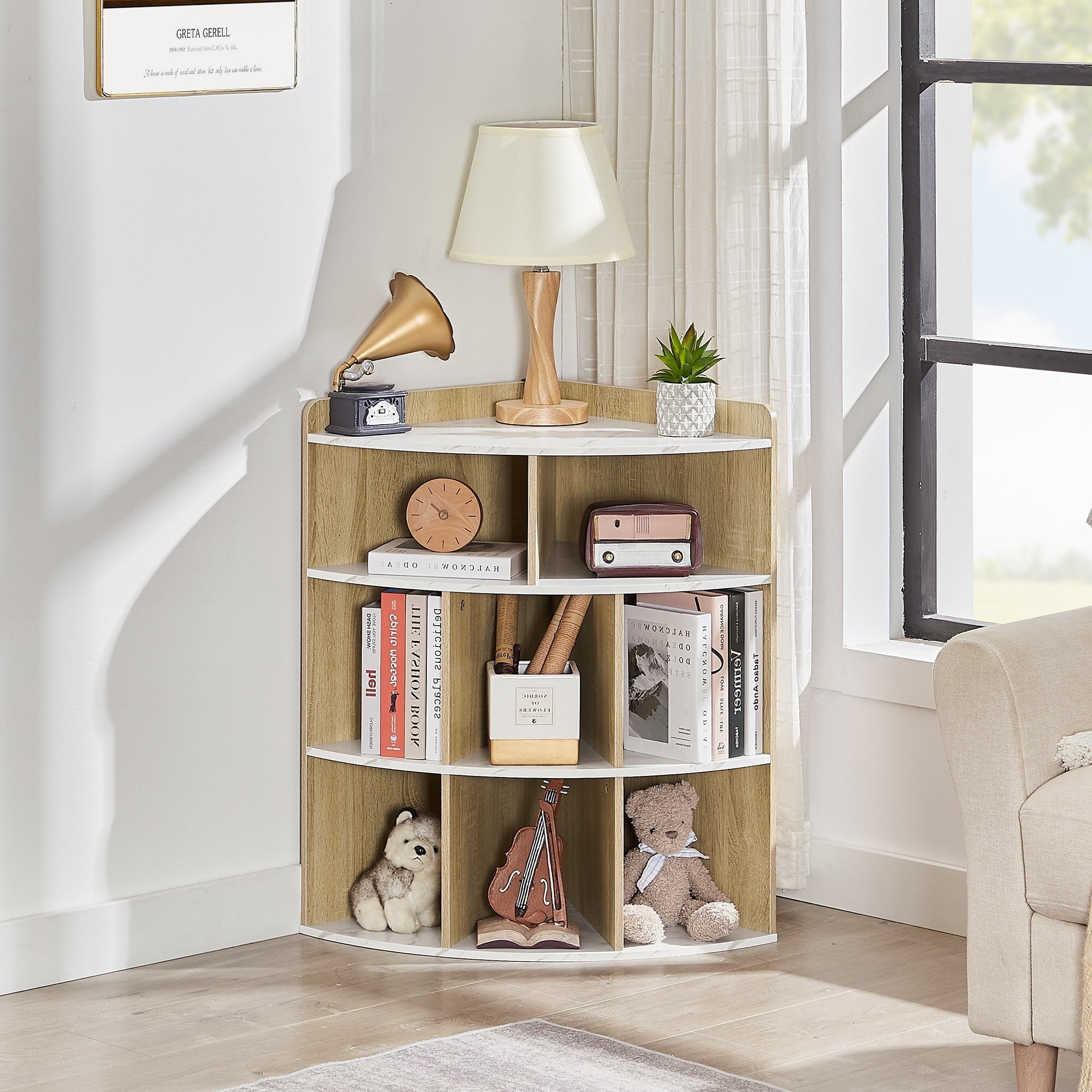 Javlergo 4-Tier Corner Bookcase, 8 Cube Triangle Bookcase Bookshelf ...