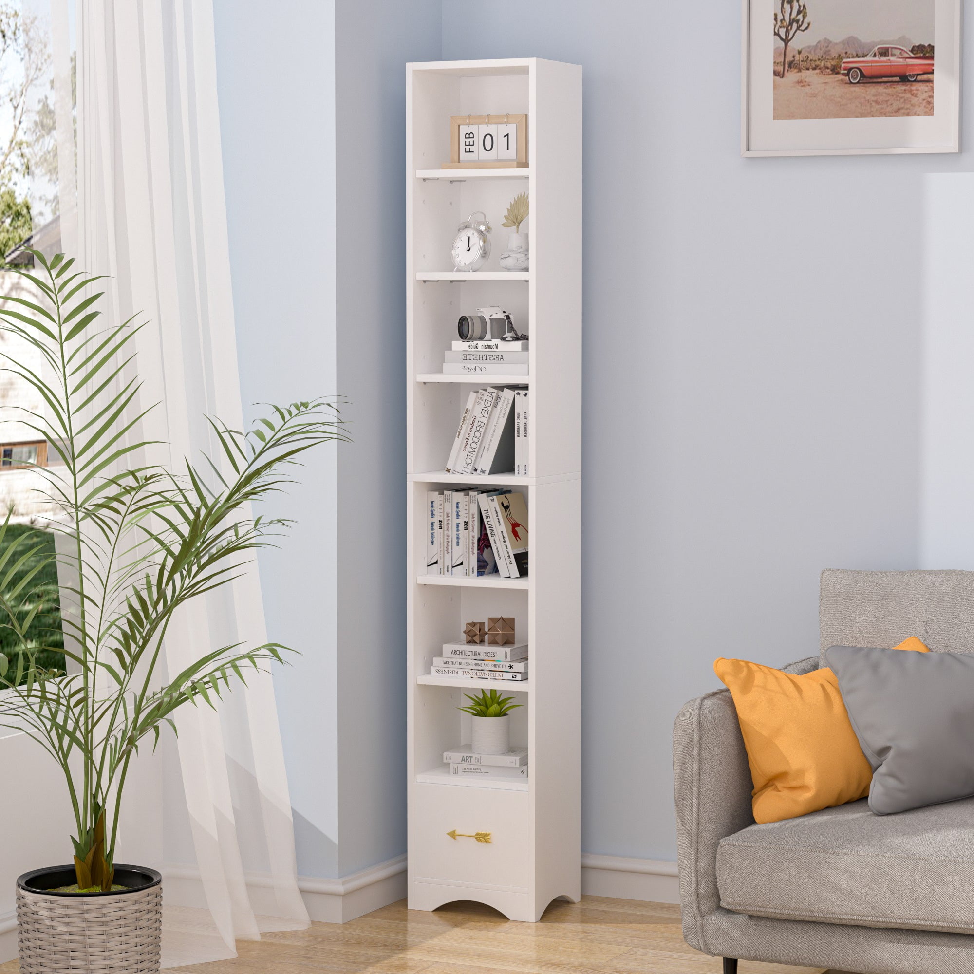 Javlergo 71" Tall Narrow Bookcase, Small Corner Bookshelf with ...