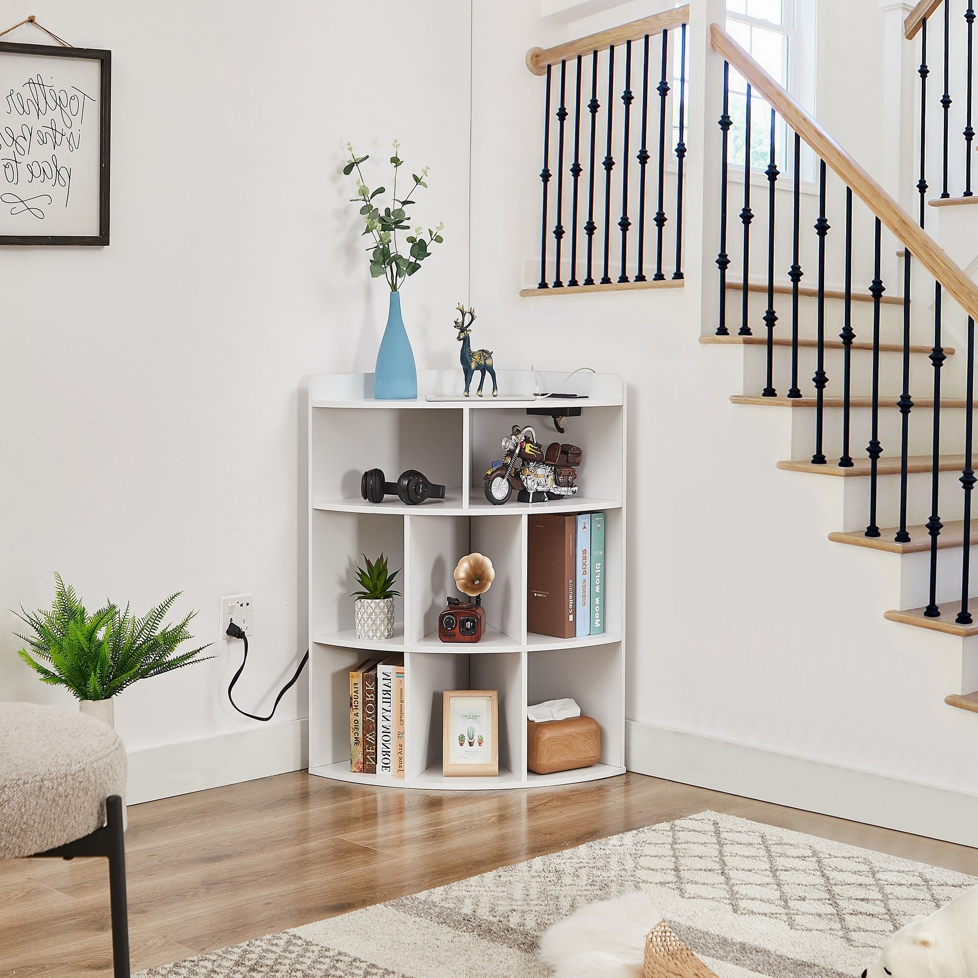 Javlergo Corner Storage Cabinet with USB Charging Station, 8-Cubby ...