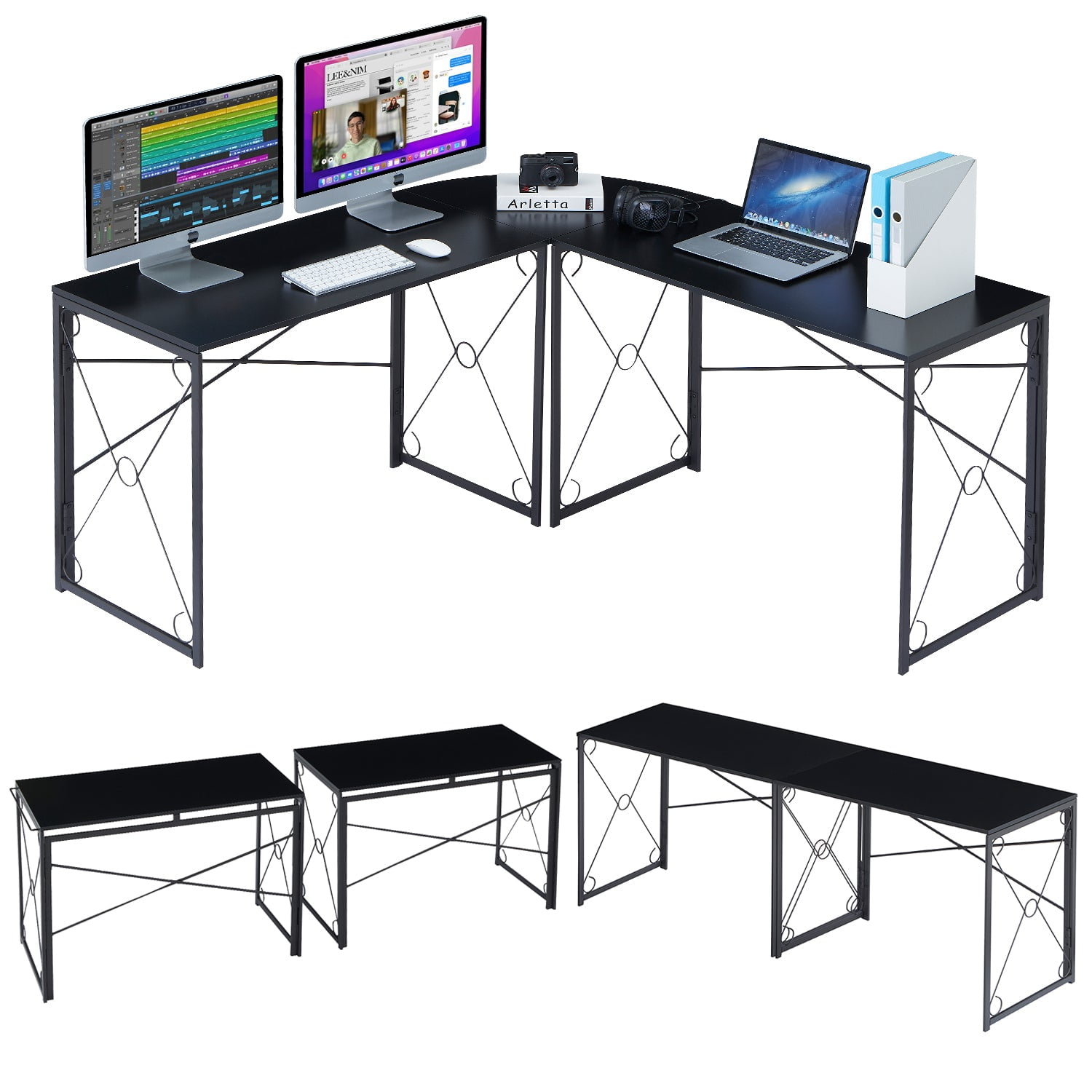 Javlergo L Shaped Folding Computer Desk, Modern Corner Gaming/Writing ...