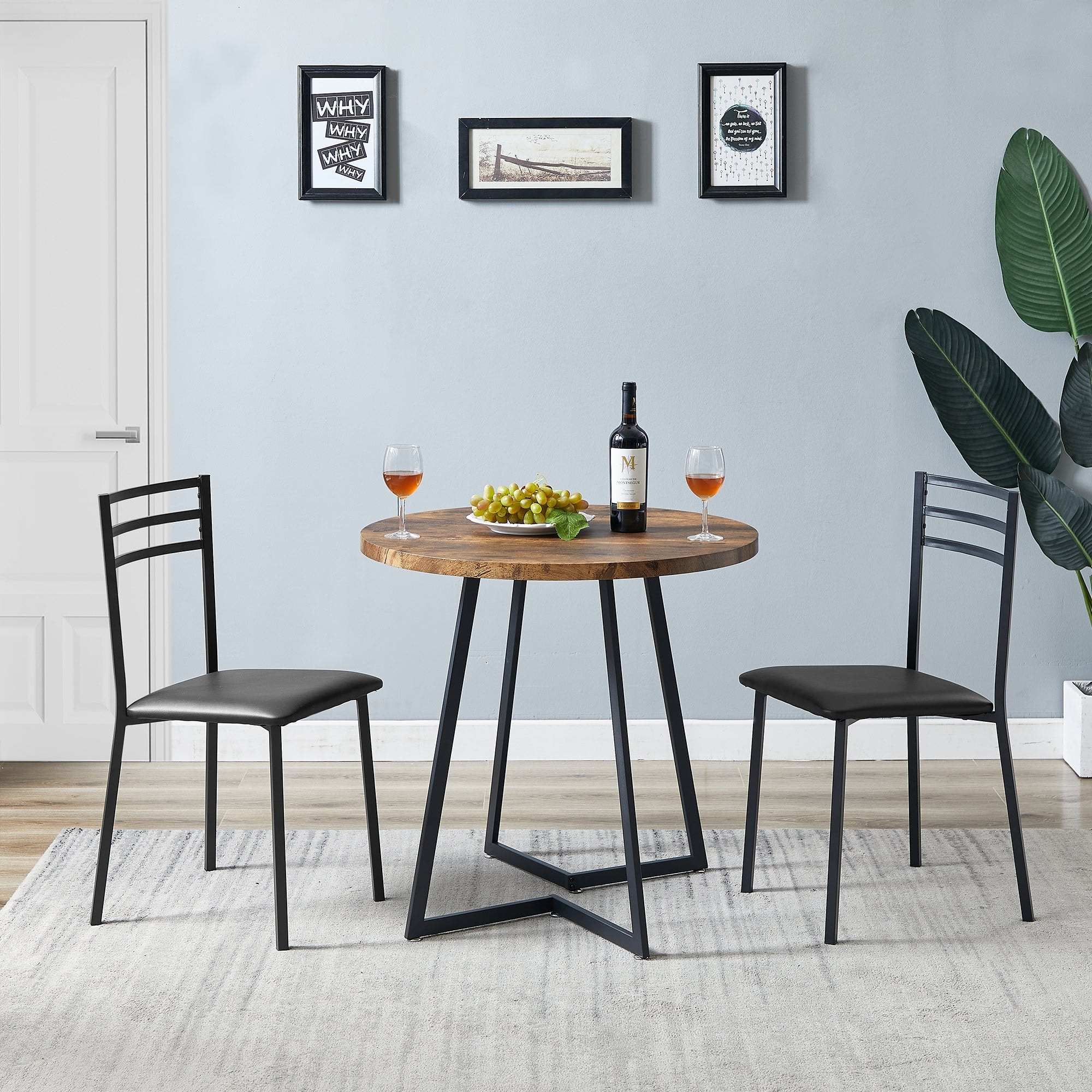 Javlergo Modern 3-Piece Dining Set with Round Table and 2 Chairs ...