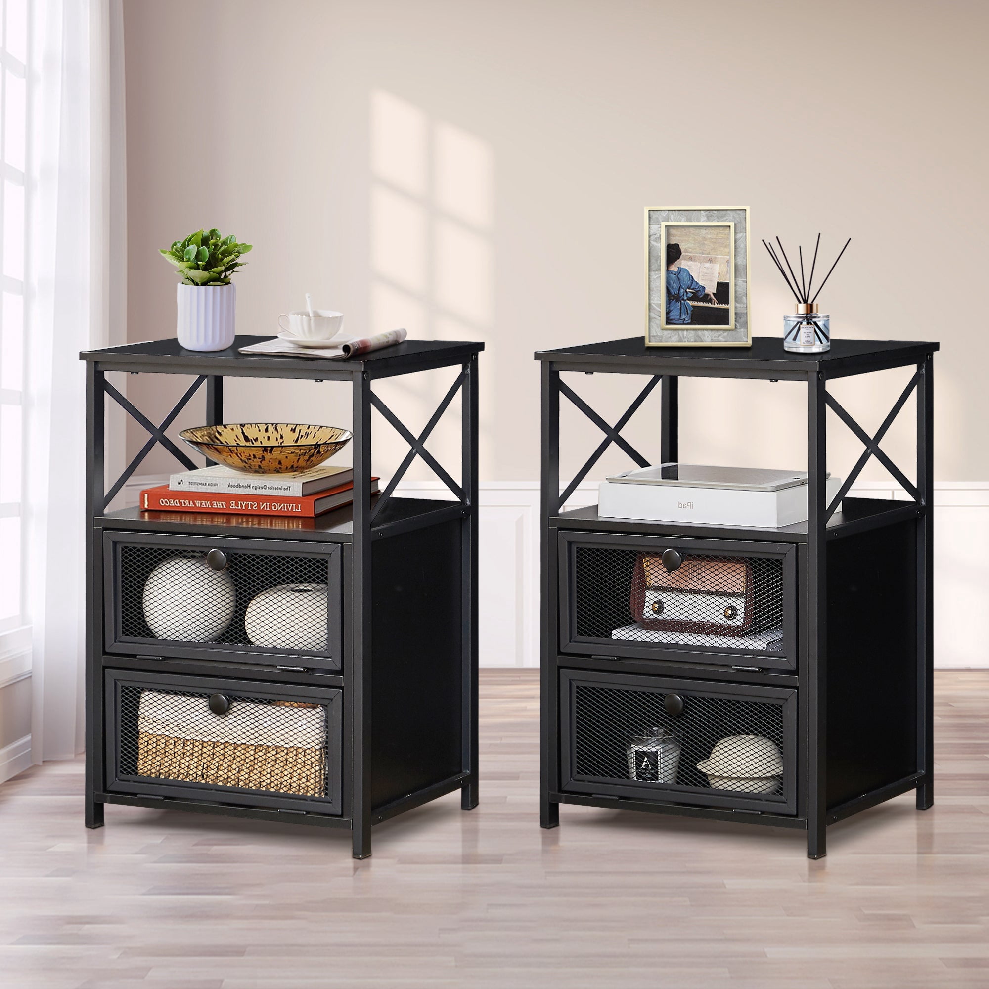 Javlergo Set of 2 Nightstand with 2 Drawers, Bedside Table Storage for ...