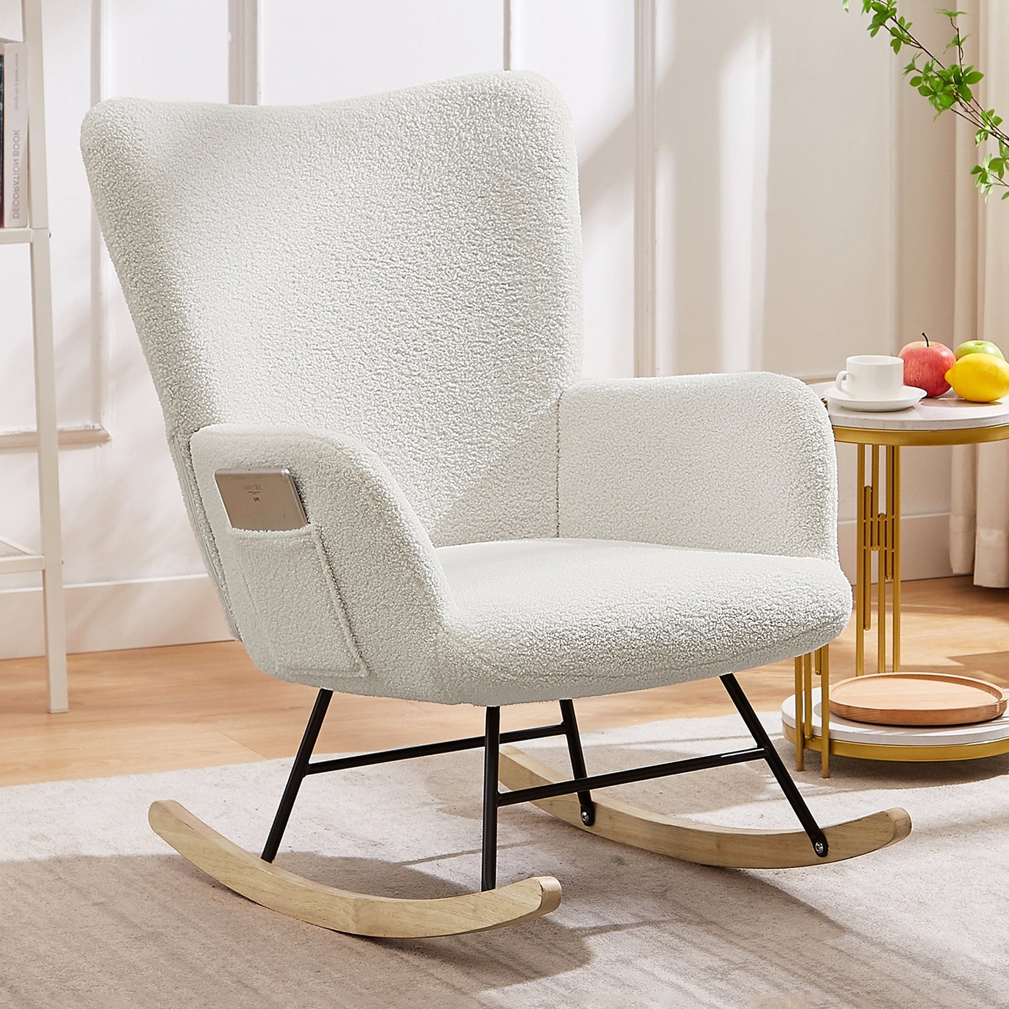 Javlergo Teddy Fabric Rocking Chair, Upholstered Nursery Glider Rocker ...