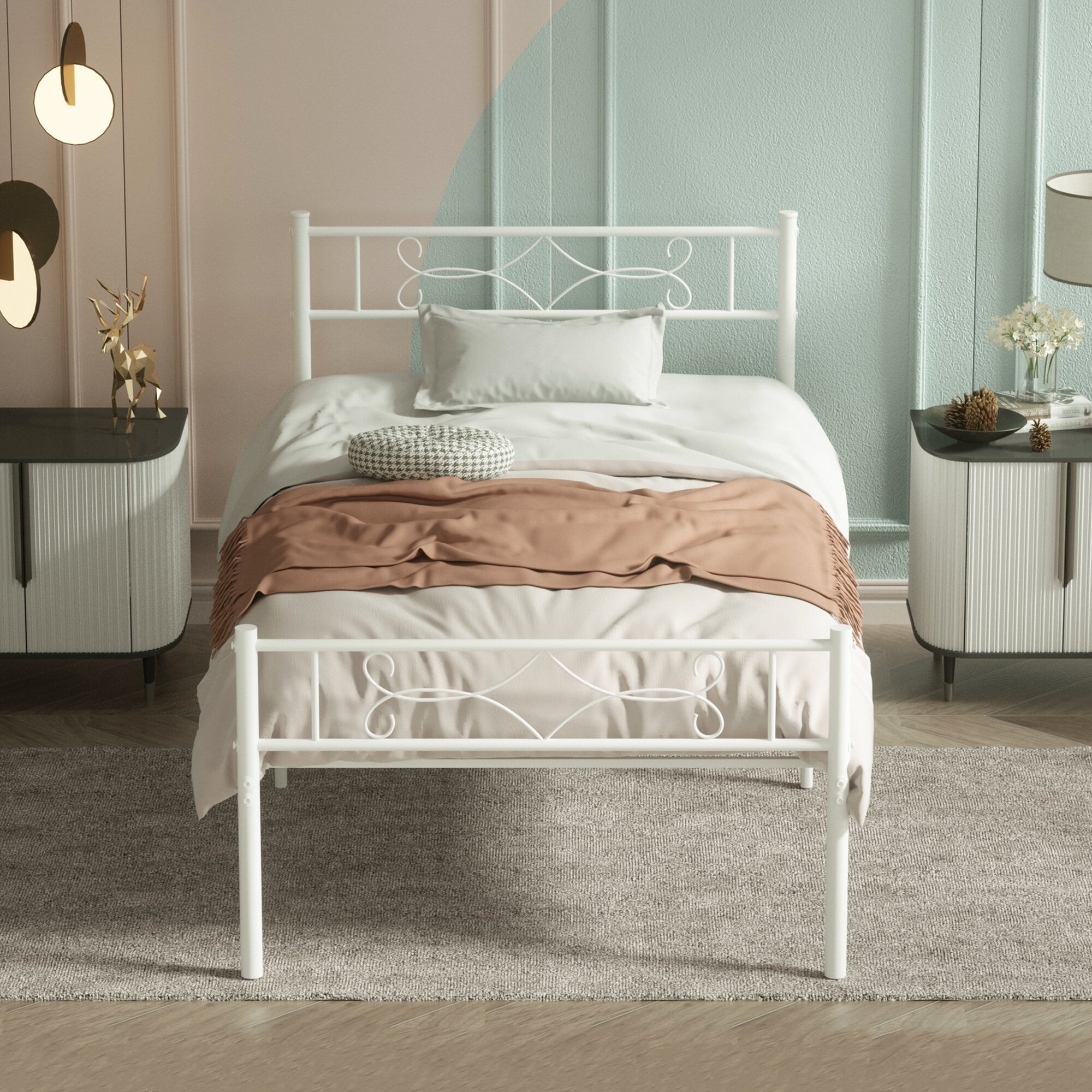 Javlergo Twin Metal Bed Frame with Headboard and Footboard for Girls ...