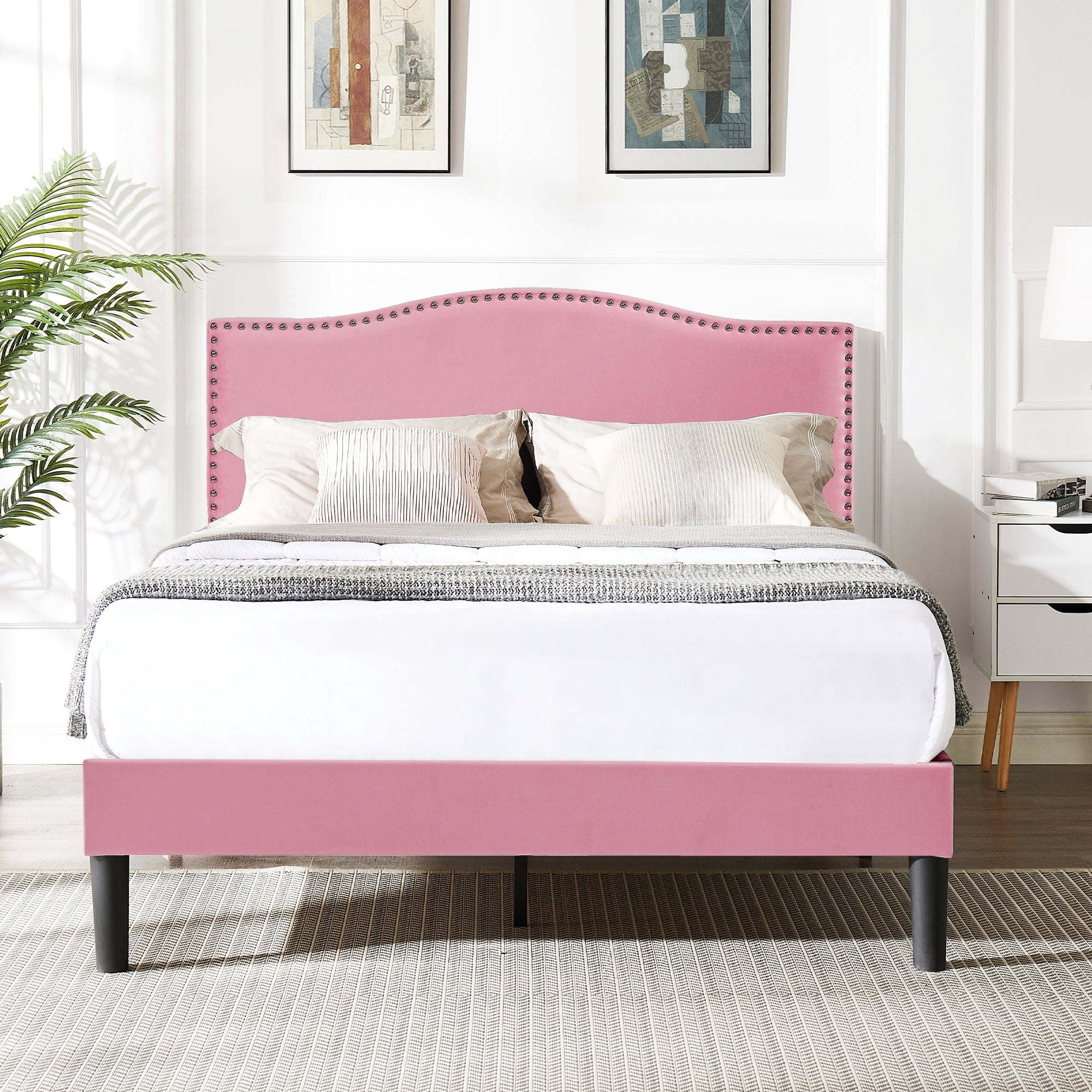 Javlergo Upholstered Platform Bed Frame with Adjustable Headboard ...