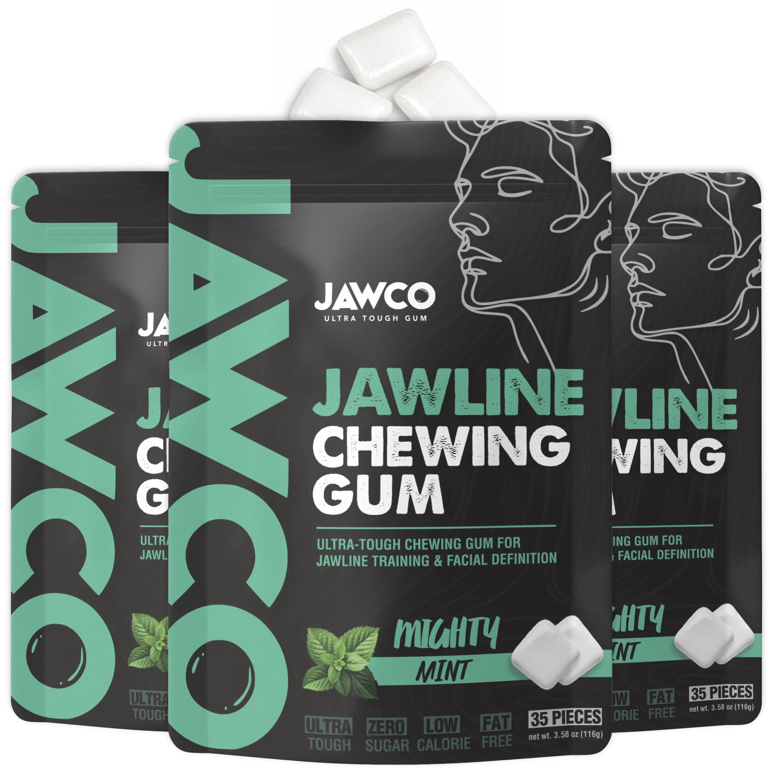 JAWCO Ultra-Tough Jawline Chewing Gum | Mighty Mint Facial Fitness Hard ...