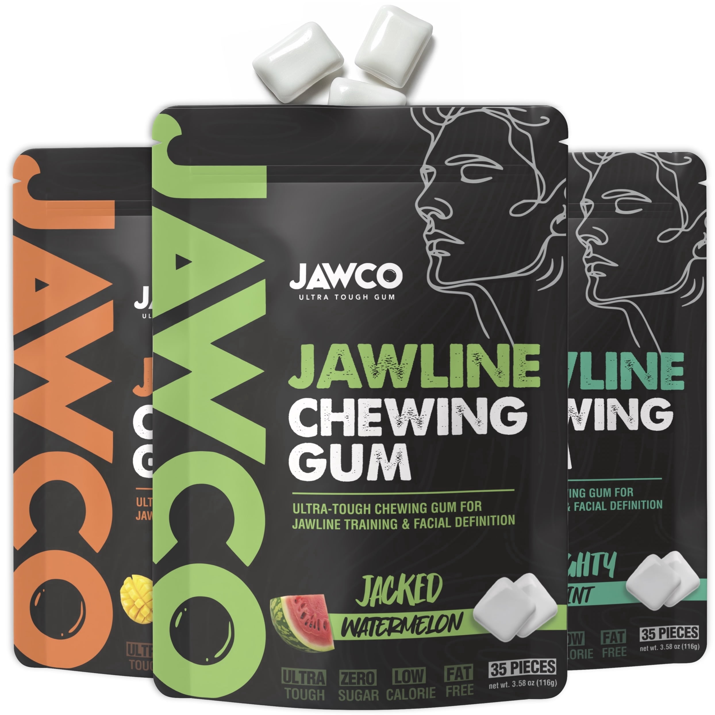 JAWCO Ultra-Tough Jawline Chewing Gum Variety 3-Pack | Facial Fitness ...