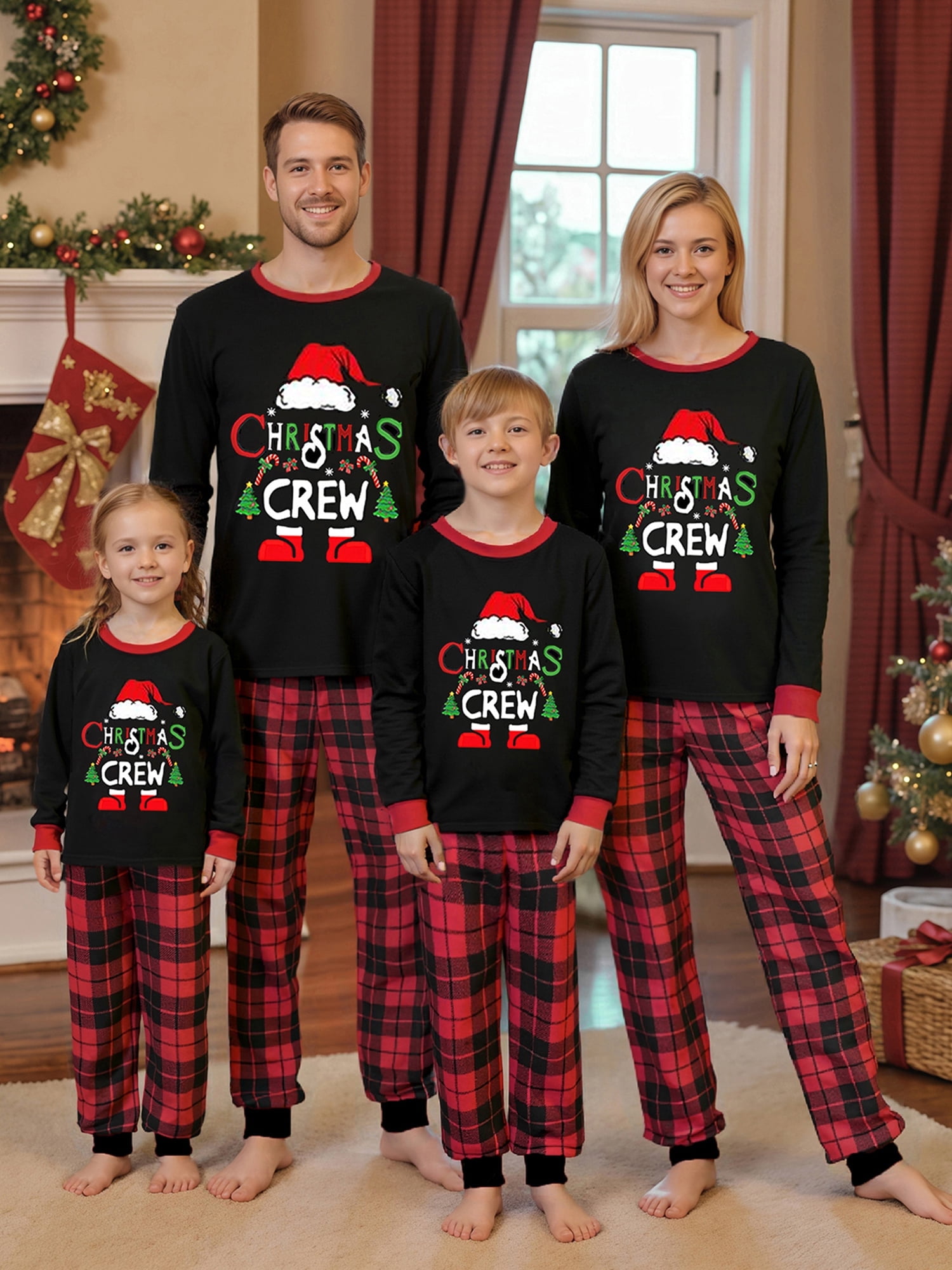 Jaweiwi Christmas Family Pajamas Matching Set Santa Claus Print Long ...