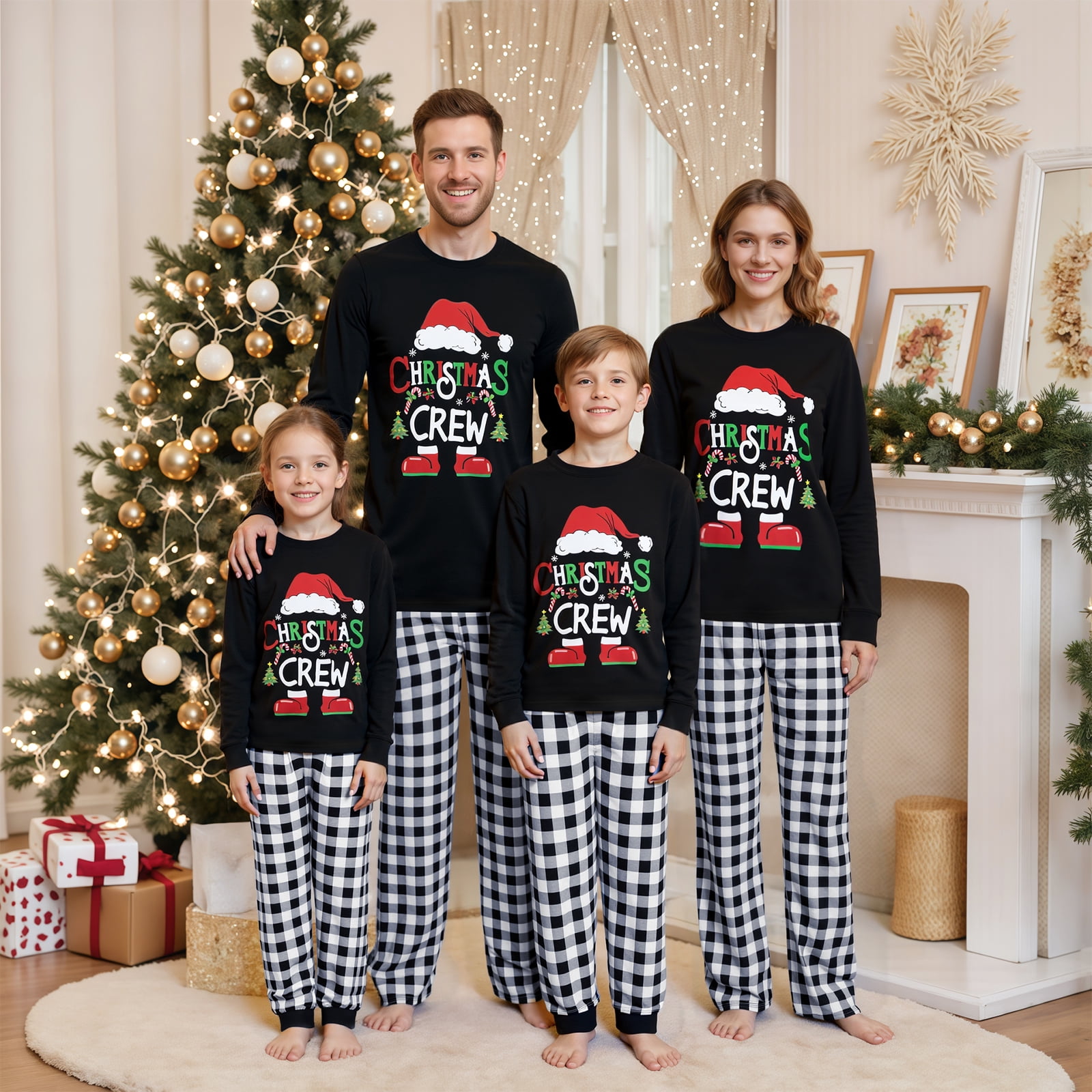 Jaweiwi Family Matching Christmas Pajamas Set Letter Print Tops Plaid ...