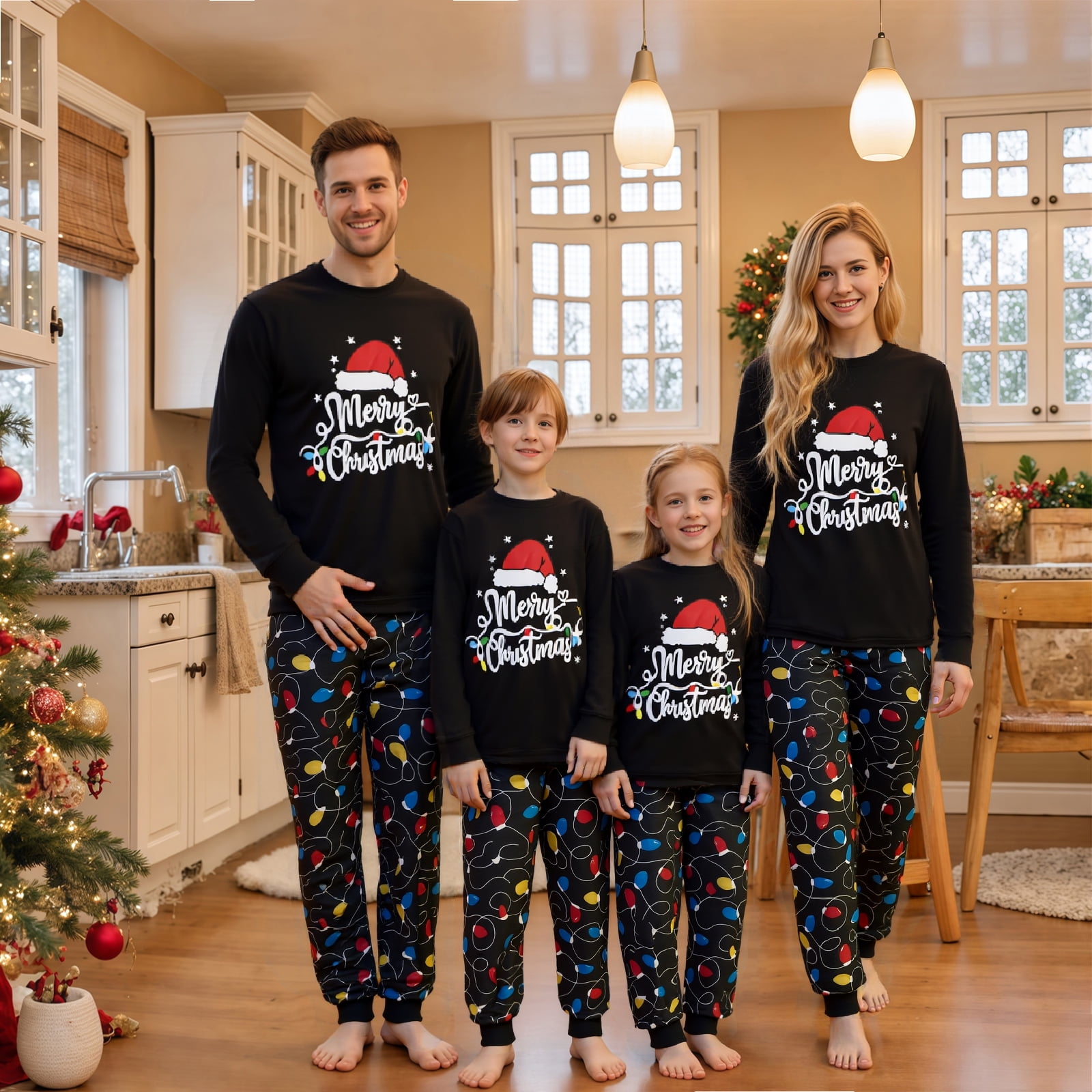 Jaweiwi Family Matching Christmas Pajamas Set Letter String Lights ...