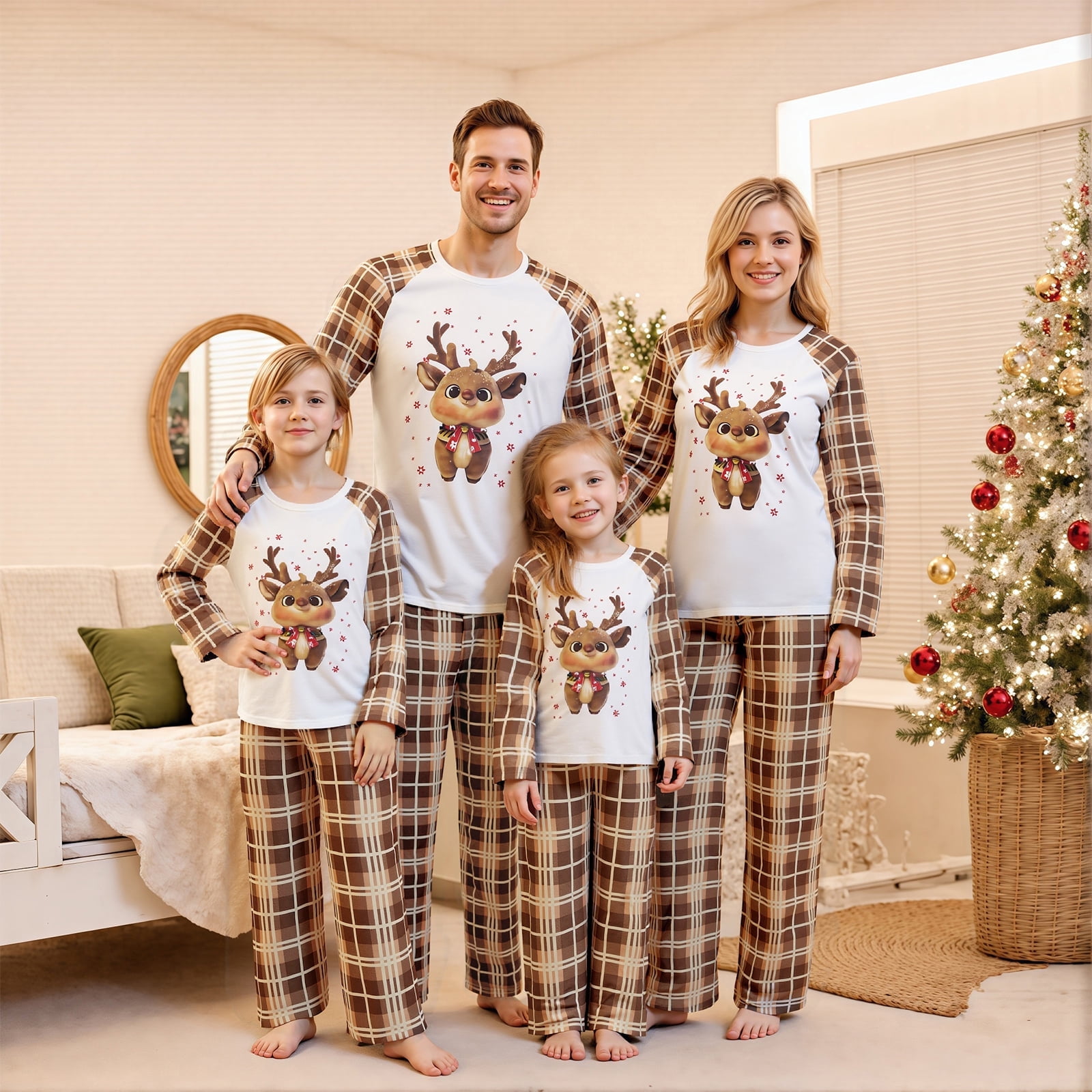 Jaweiwi Family Matching Christmas Pajamas Set Plaid and Reindeer Print ...