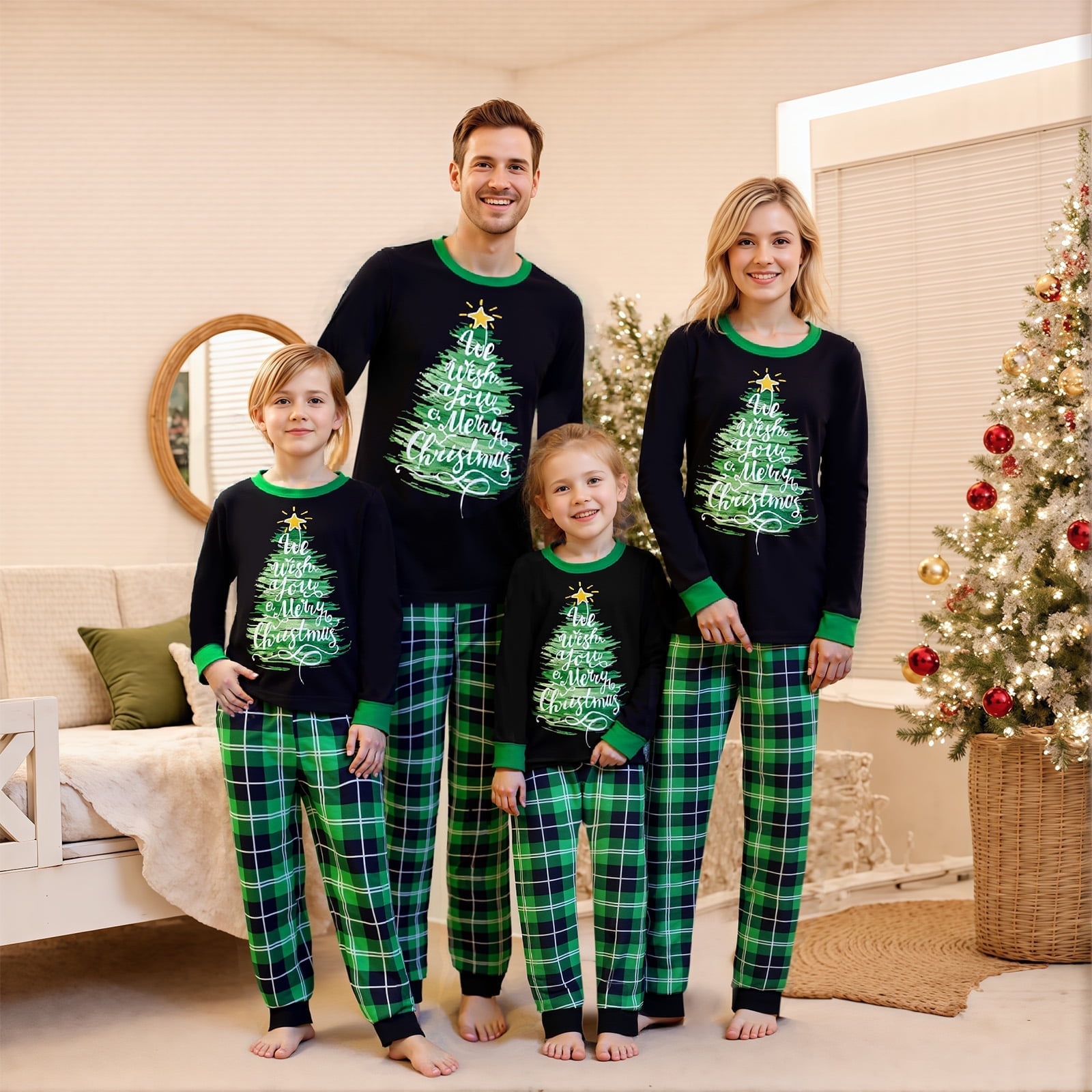 Jaweiwi Family Matching Christmas Pajamas Set Tree Letter Plaid Print ...