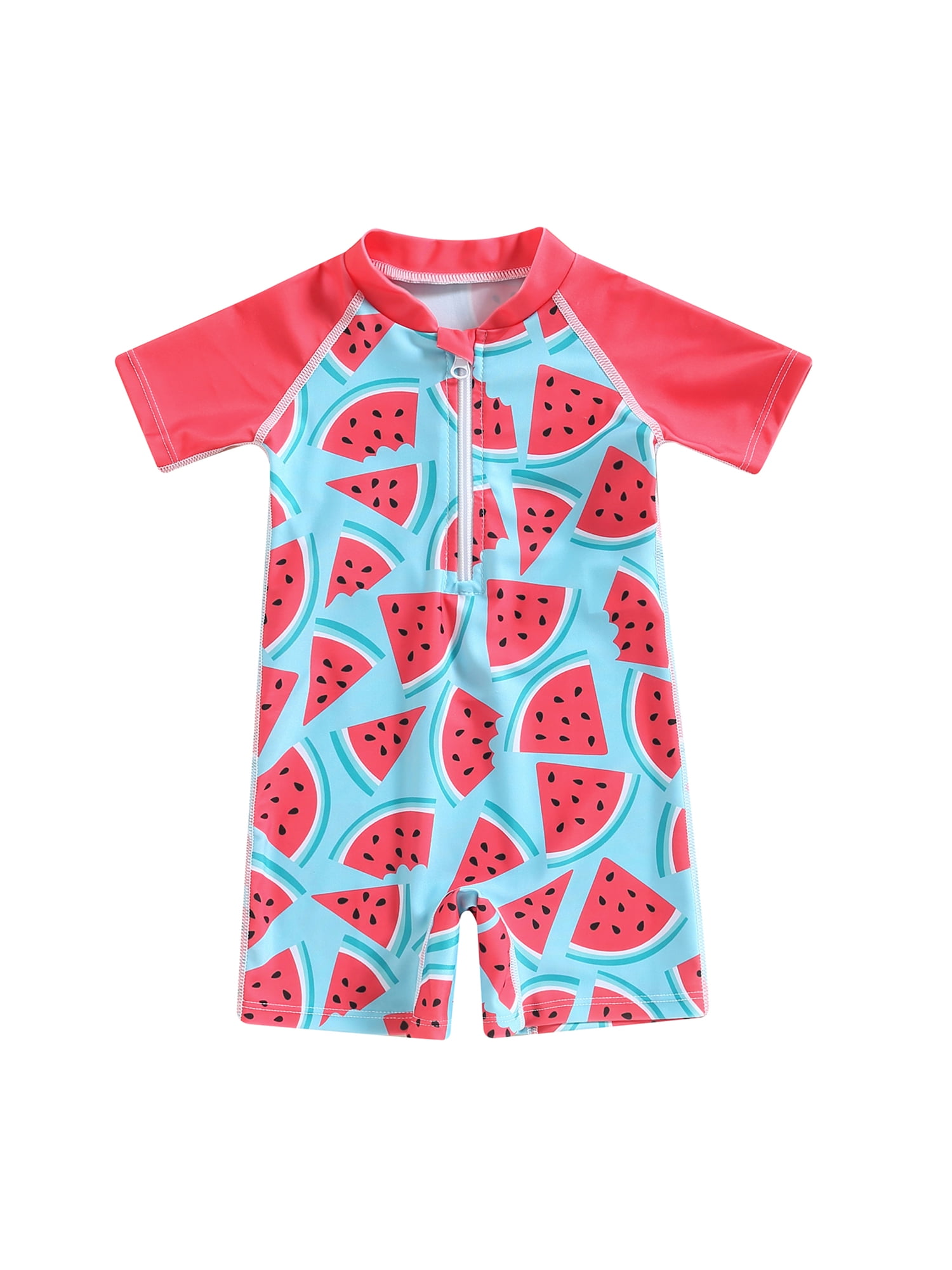 Spewahor Kids Girls Swimsuit, Short Sleeve Zipped Watermelon Print ...