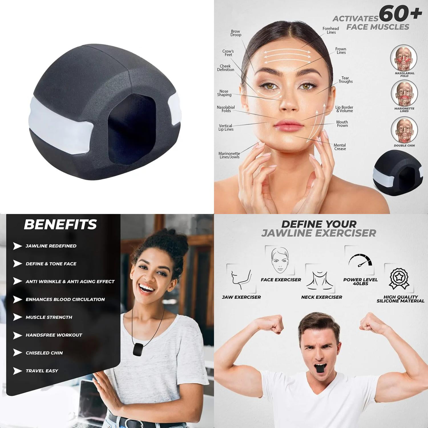 Jawline Exerciser Facial Jaw Muscle Toner Training Fitness Ball Anti ...