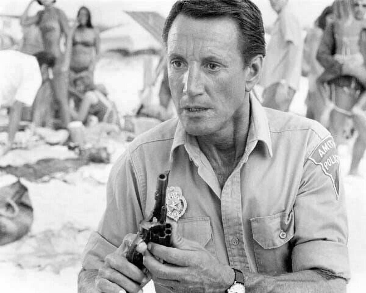 Jaws 2 1978 Roy Scheider on beach with gun after shooting at shark 8x10 ...