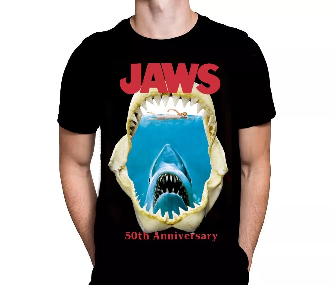 Jaws 50th Anniversary Cotton Crew Neck Tee, Retro 70's Horror Design ...