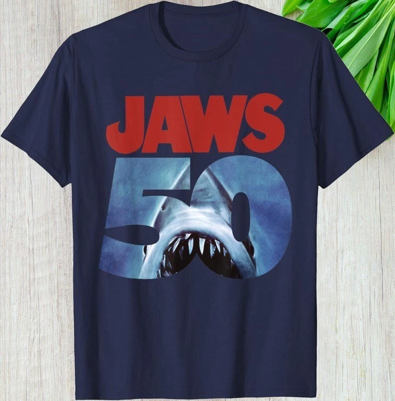 Jaws 50th Anniversary Movie Poster Cotton Crew Neck Tee, High Print ...