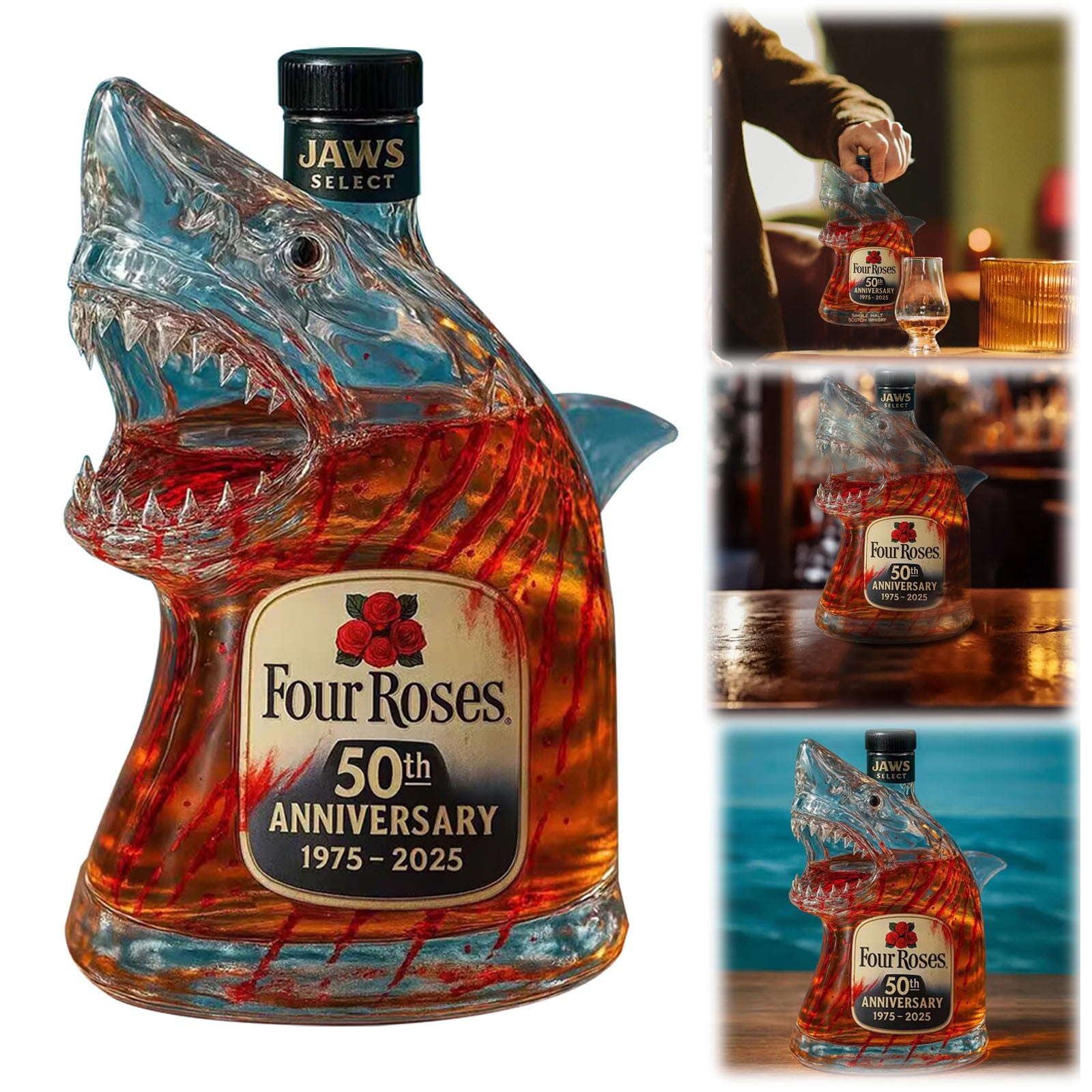 Jaws 50th Anniversary Whiskey Bottle Unique Transparent Limited Edition ...