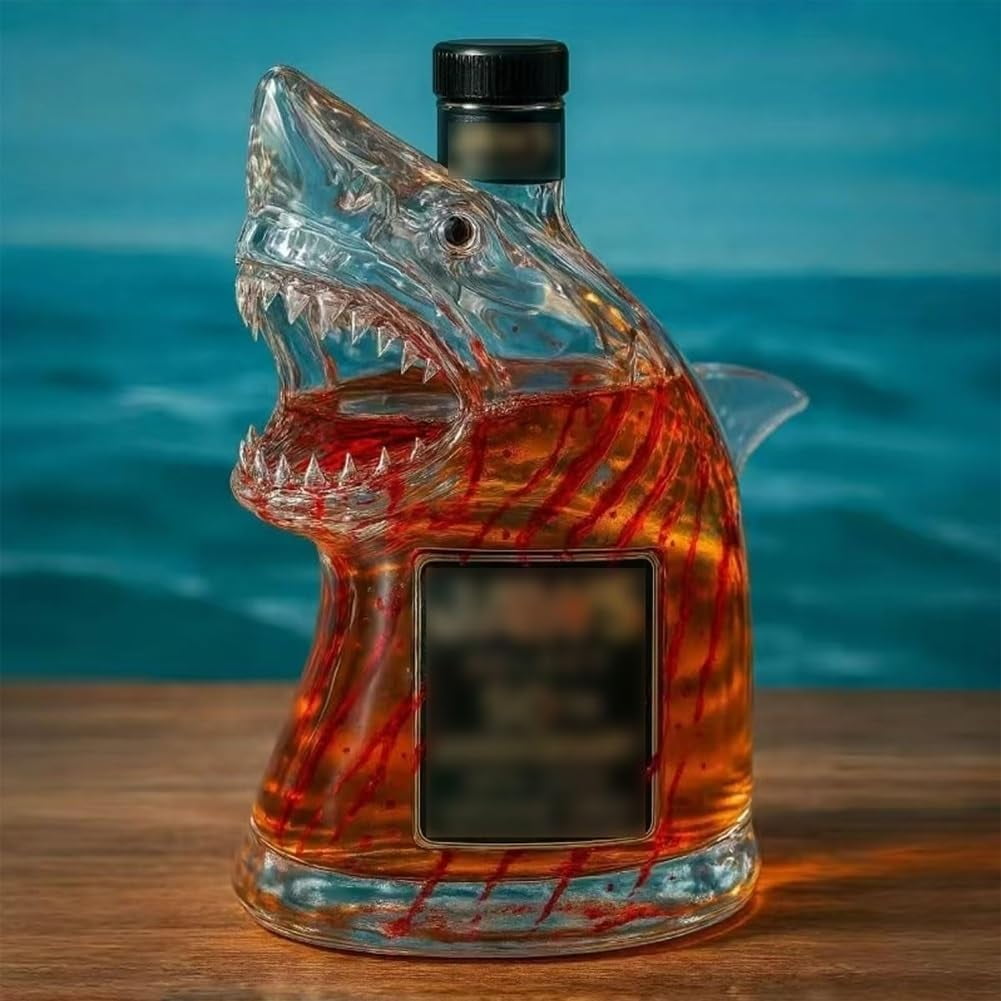 Jaws 50th Anniversary Whiskey Bottle, 10oz Clear Glass, Shark Shape ...