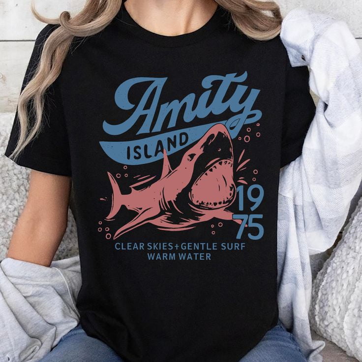 Jaws Amity Island 1975 Shirt, Movie Inspired Black/Navy/Dark Heather ...