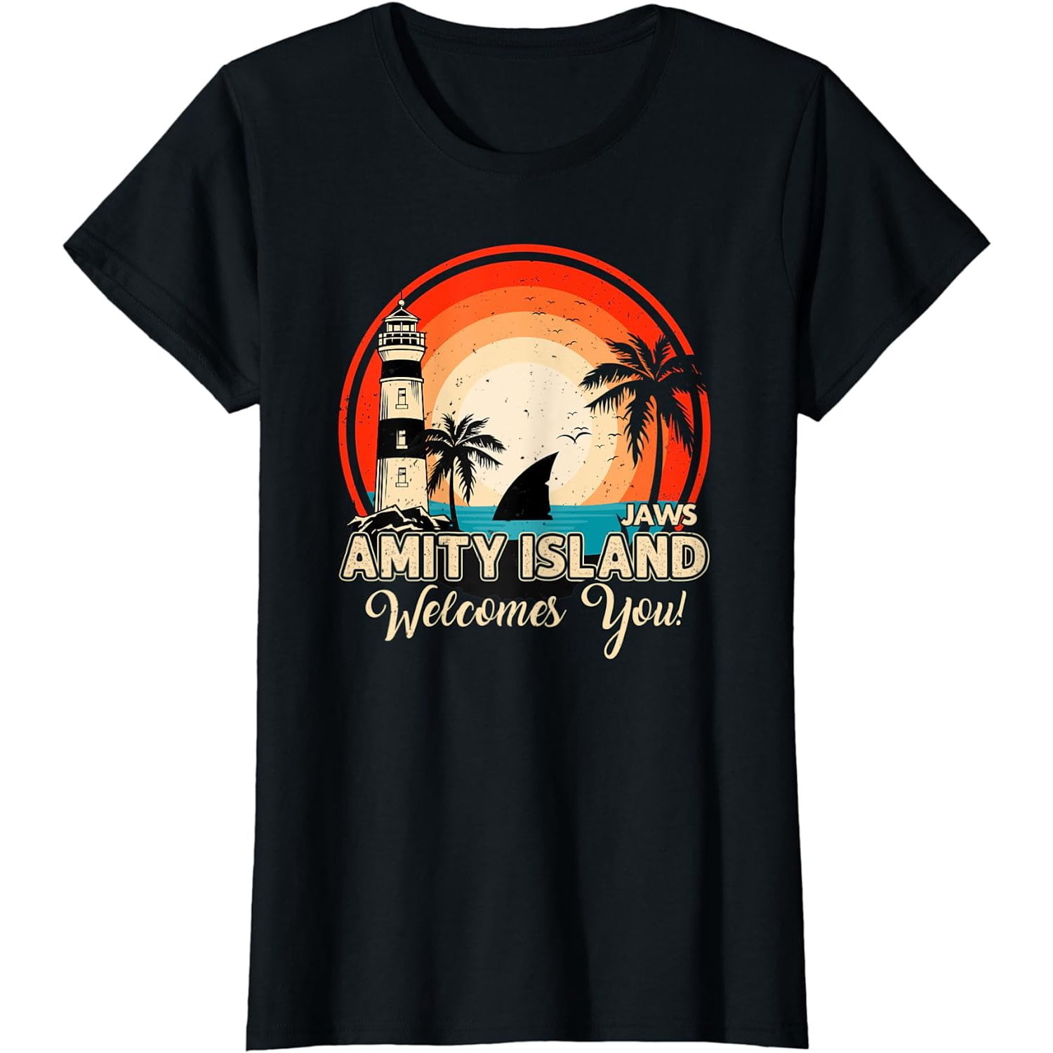 Jaws Amity Island Welcomes You Sunset Retro T-Shirt - Walmart.com