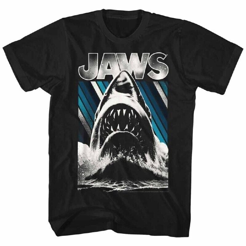 Jaws Blue Stripe Logo Black Shirts - Walmart.com