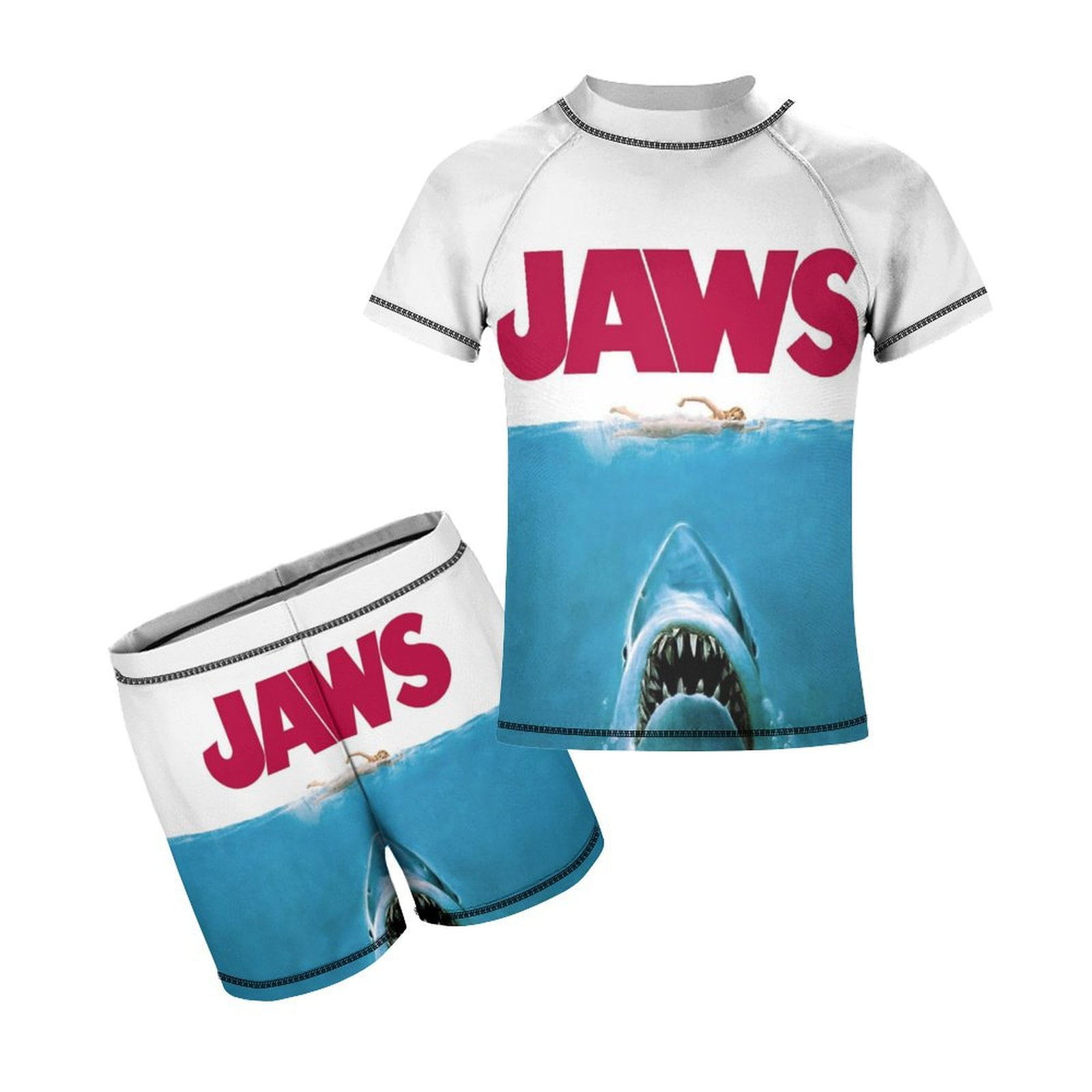 Jaws Boys 2-Piece Swimsuit Set, Short Sleeve Rash Guard & Swim Trunks ...