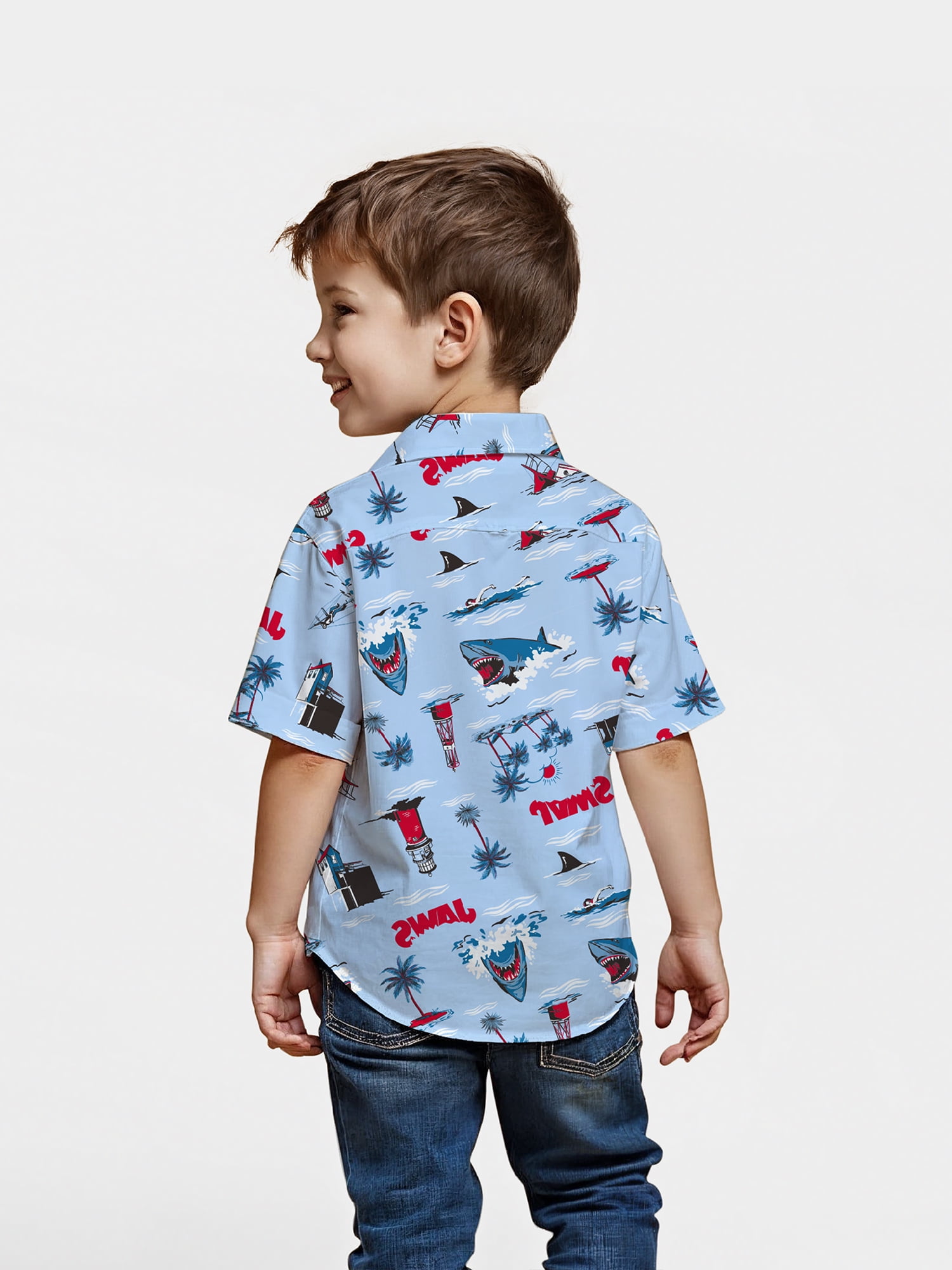 Jaws Boys' Print Button Up Shirt, Sizes 4-18 - Walmart.com