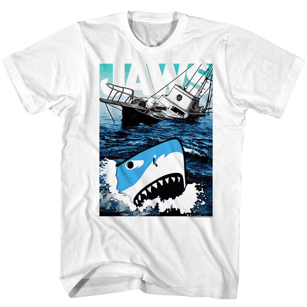 Jaws Cartoon Shark Attack Men's T Shirt Amity Island Surf Ocean Boat ...