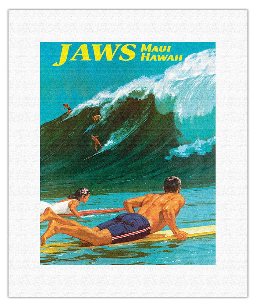 Jaws - Maui Hawaii - Big Wave Surfing - Vintage Hawaiian Travel Poster ...