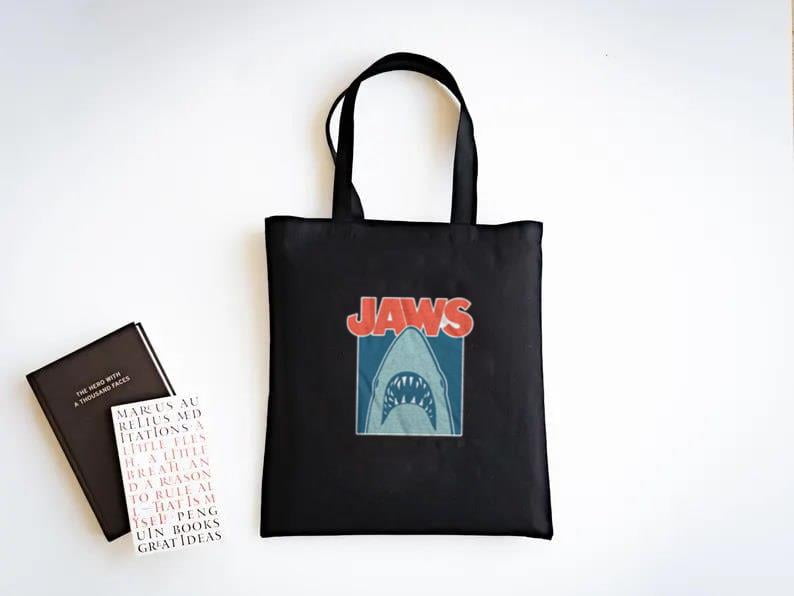 Jaws Minimal Movie Poster Shark Fin Horror Classic Graphic Tote Bag ...
