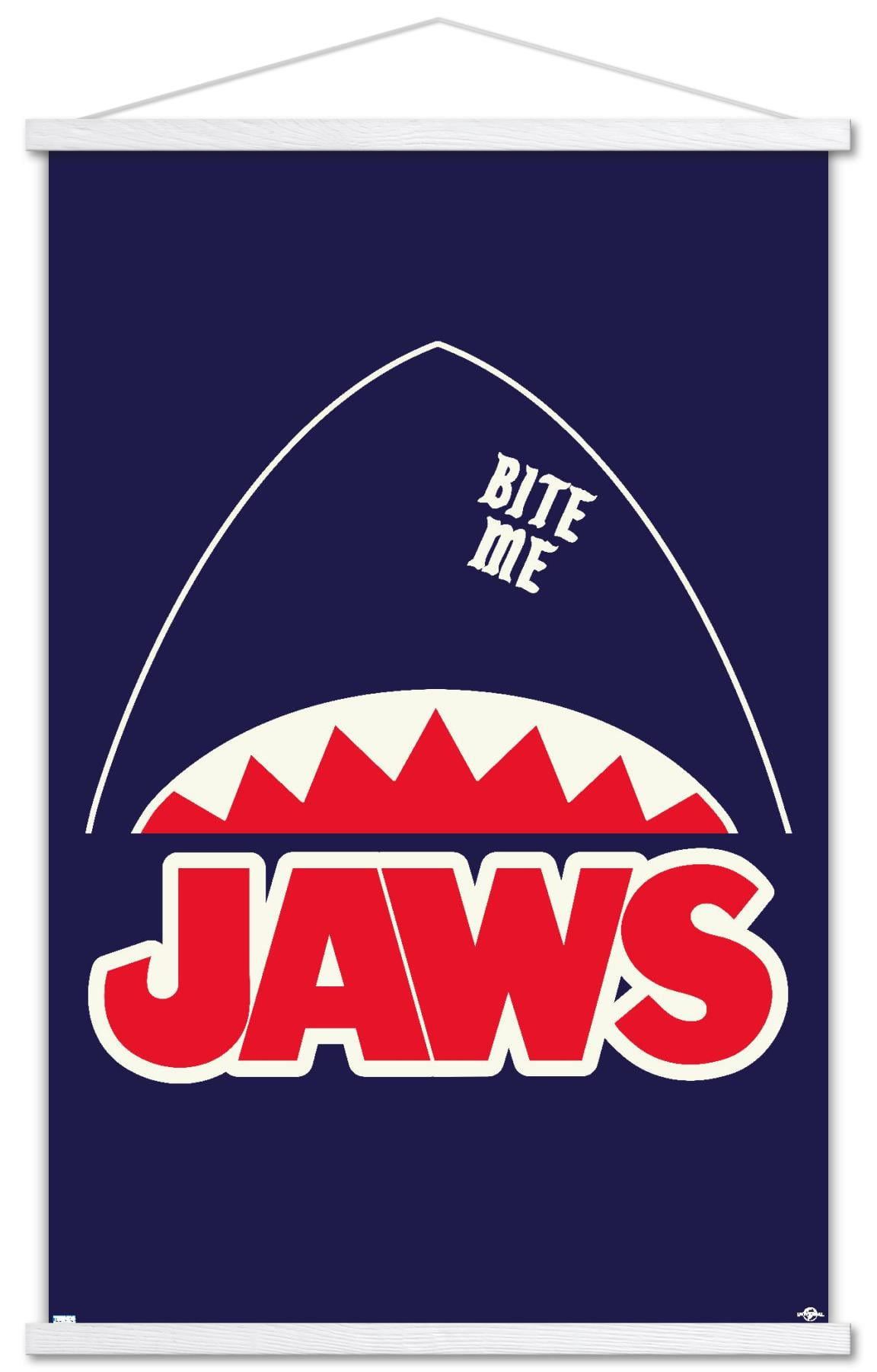 Jaws - Minimalist Logo Wall Poster with Wooden Magnetic Frame, 22.375 ...
