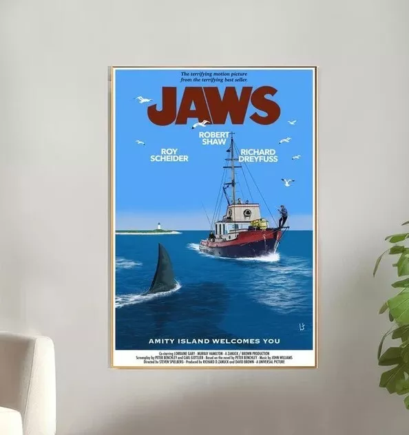Jaws Movie Poster, Wall Art Painting Living Room Bedroom Decor, Fan ...