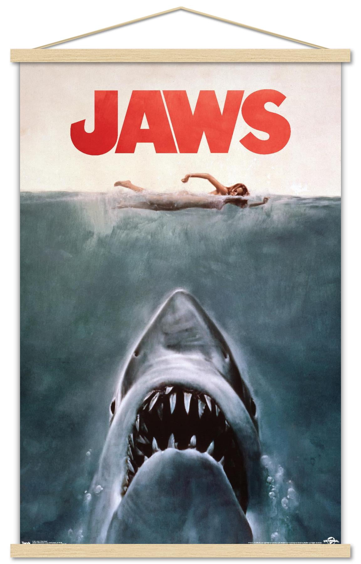 Jaws - One Sheet Wall Poster with Wooden Magnetic Frame, 22.375" x 34 ...