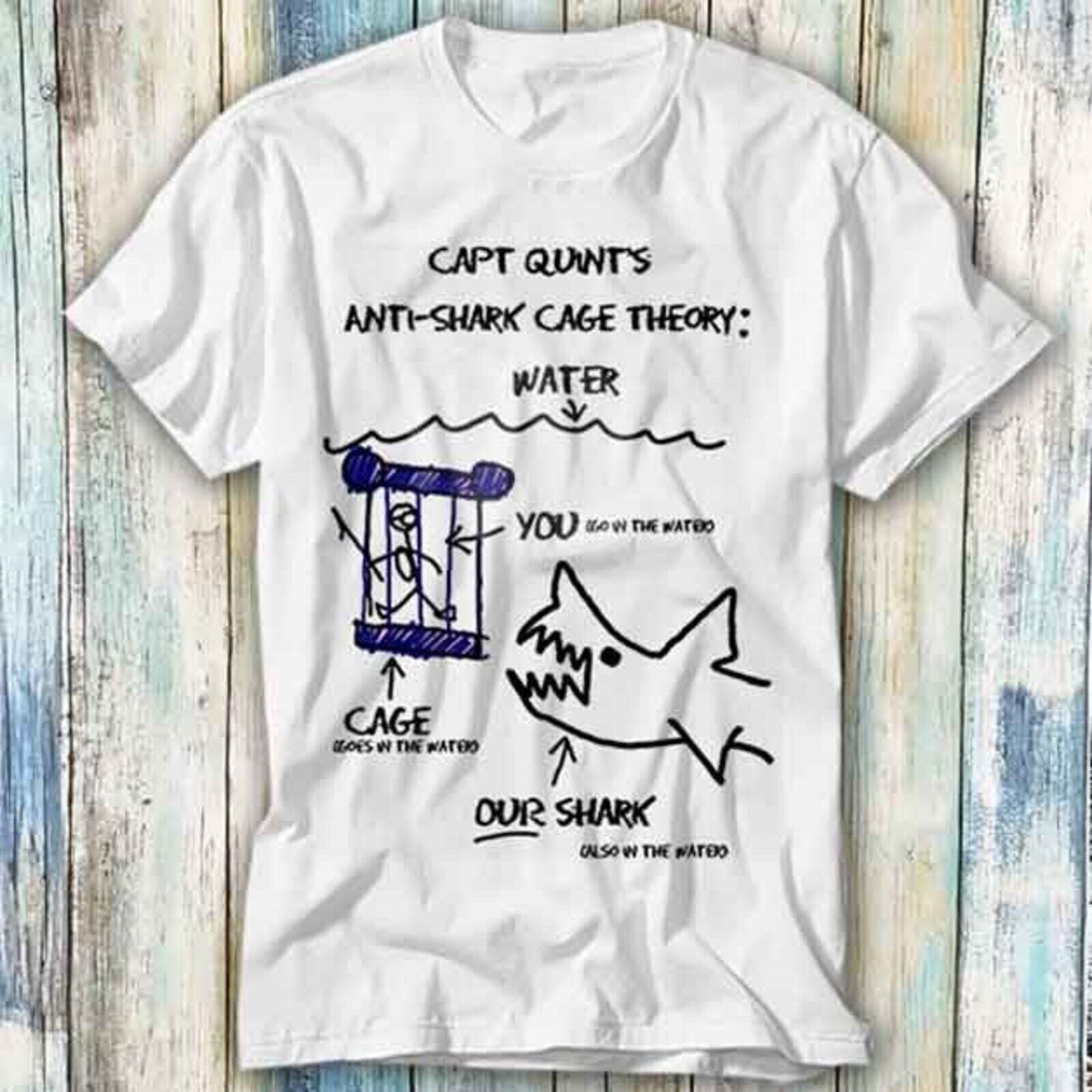 Jaws Paws Capt Quints Anti Shark Cage Theory Water T Shirt Meme Gift ...