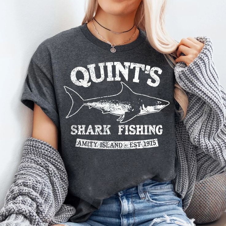 Jaws Quint's Amity Island 1975 Shark Fishing, Men's And Women's Graphic ...