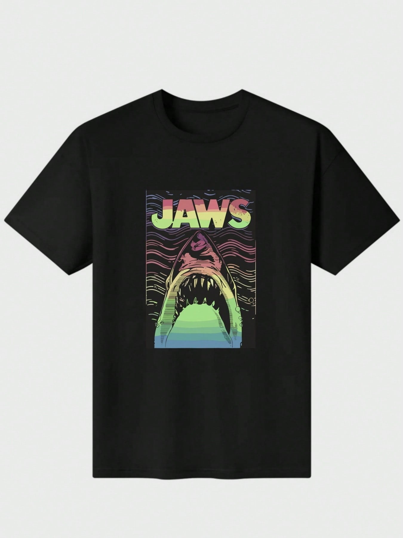 Jaws Retro Colors Shark Rainbow Logo Casual Digital Print Pure Heavy ...