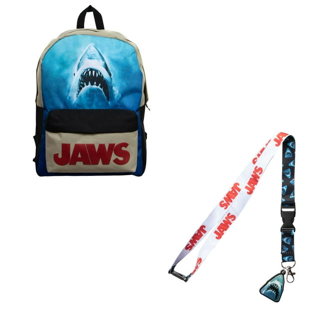 Jaws Movie Print 17" Beige Laptop Backpack & Lanyard Combo Set ...